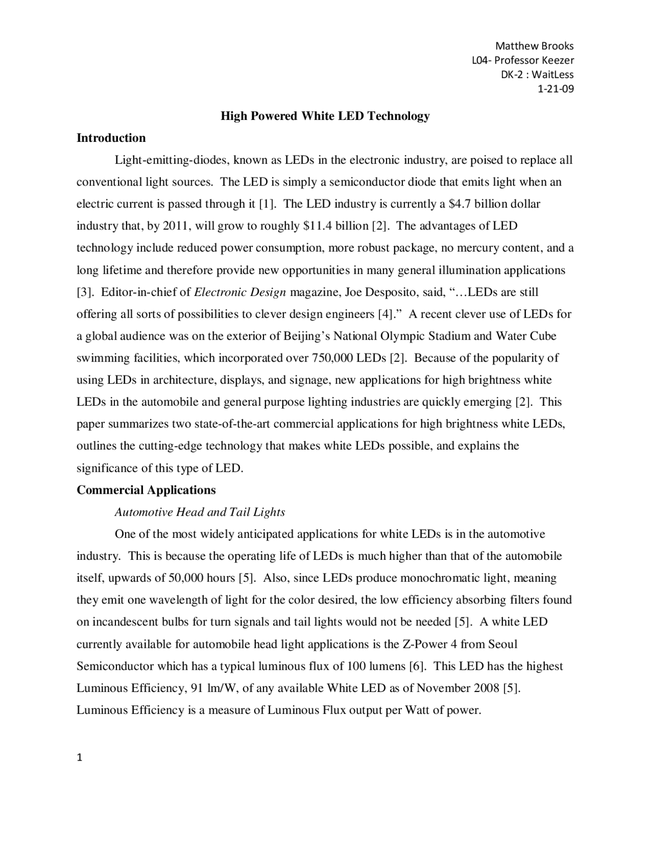 High Powered White LED Technology - Paper | ECE 4007 - Docsity