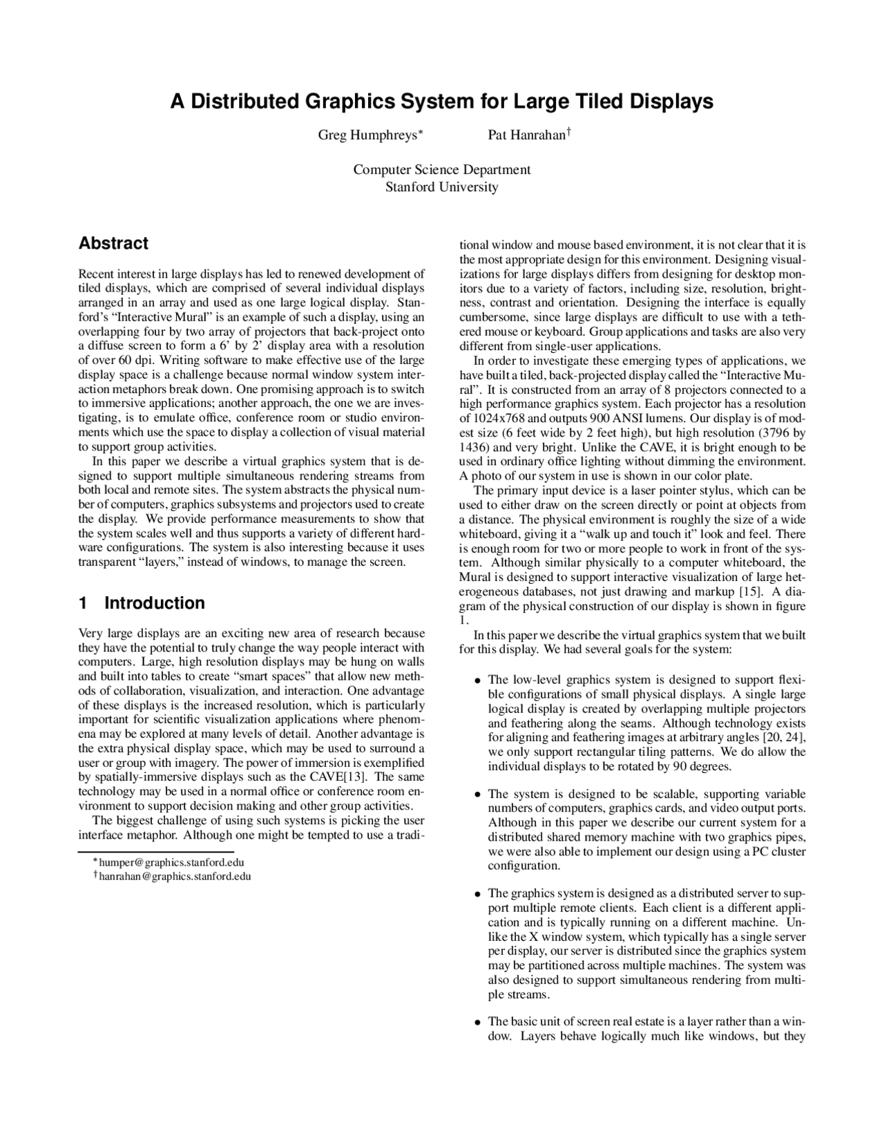 A Distributed Graphics System for Large Tiled Displays | CS 4470 - Docsity