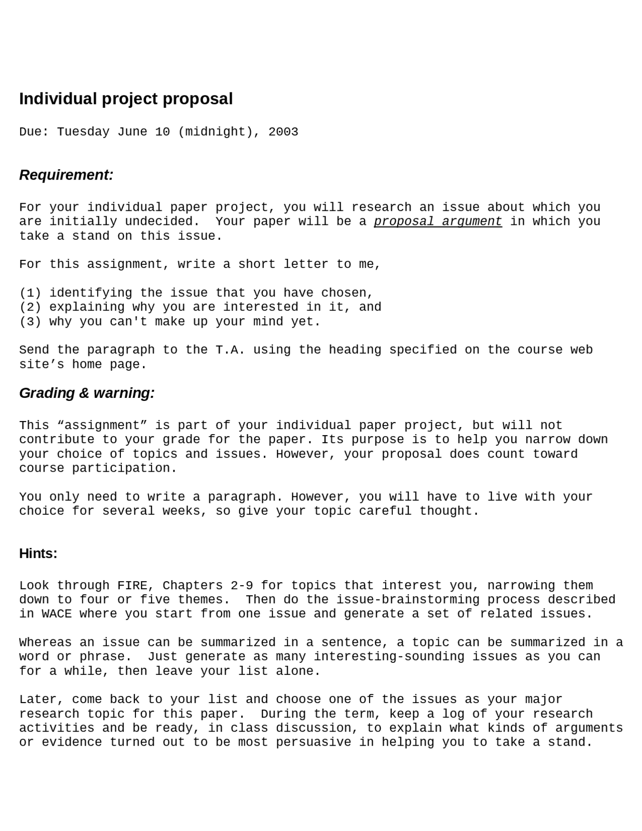 Individual Project Proposal - Computing and Society | CS 4001 - Docsity