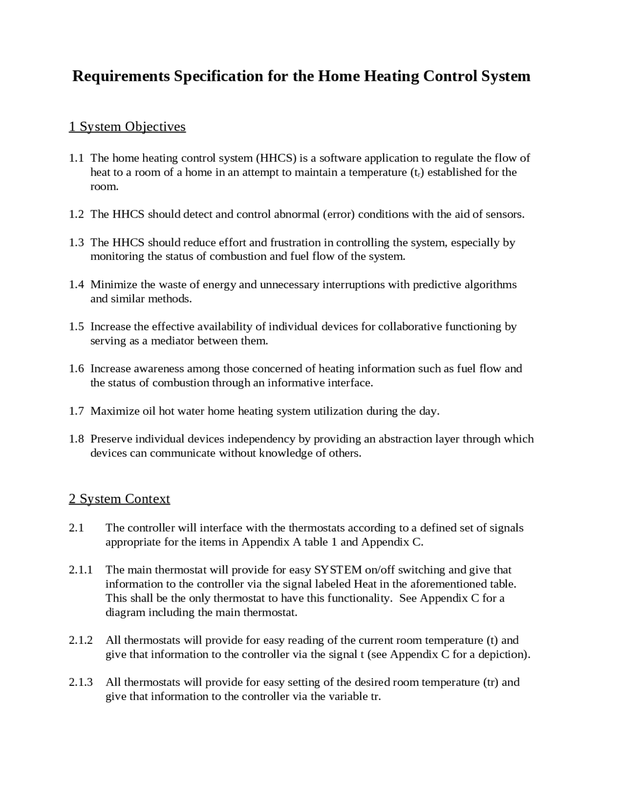 Requirements Specification For The Home Heating Control System Cs 6300 Docsity