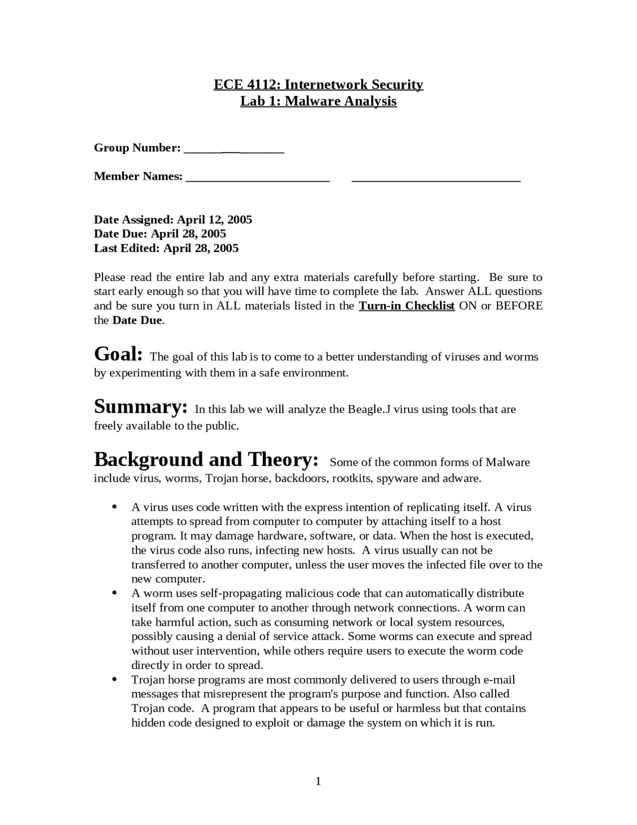 Malware Analysis Internetwork Security Ece 4112 Docsity