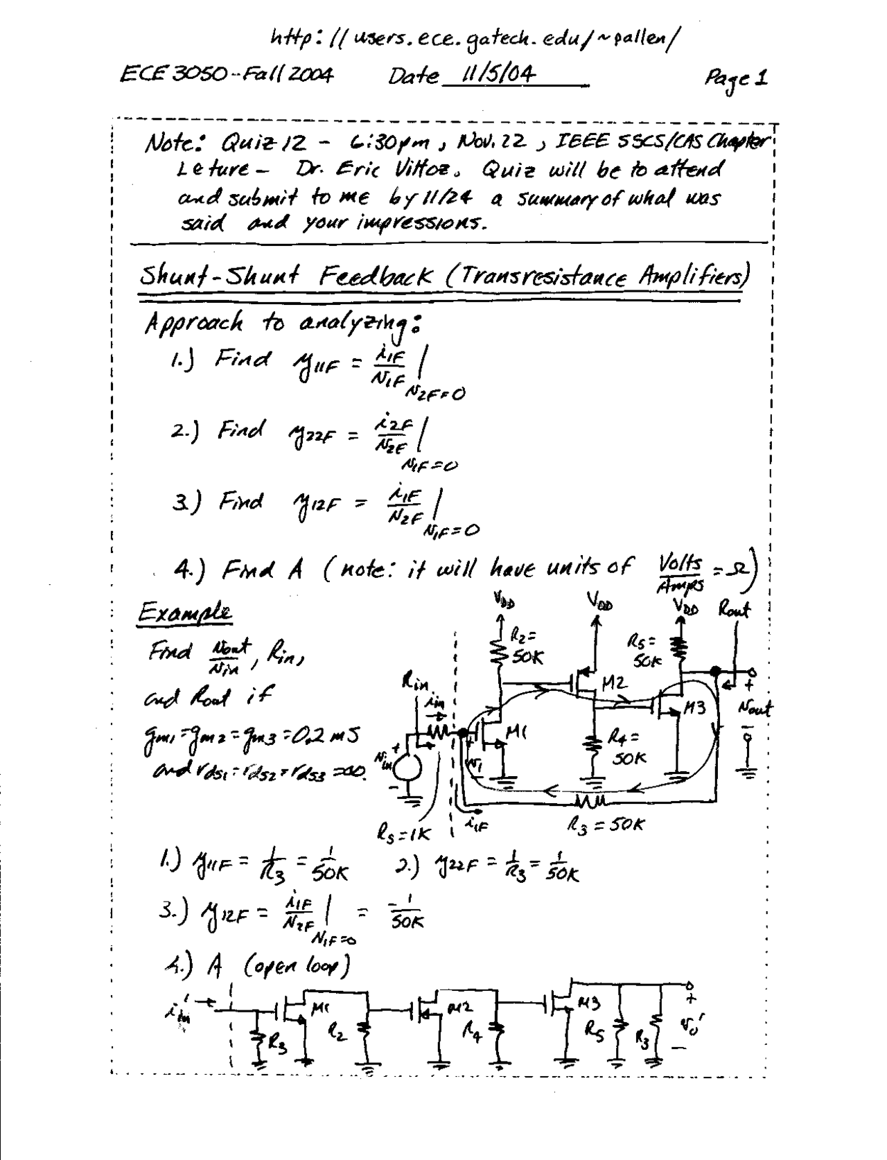 Transresistance Amplifiers Analog Electronics Handout Ece 3050