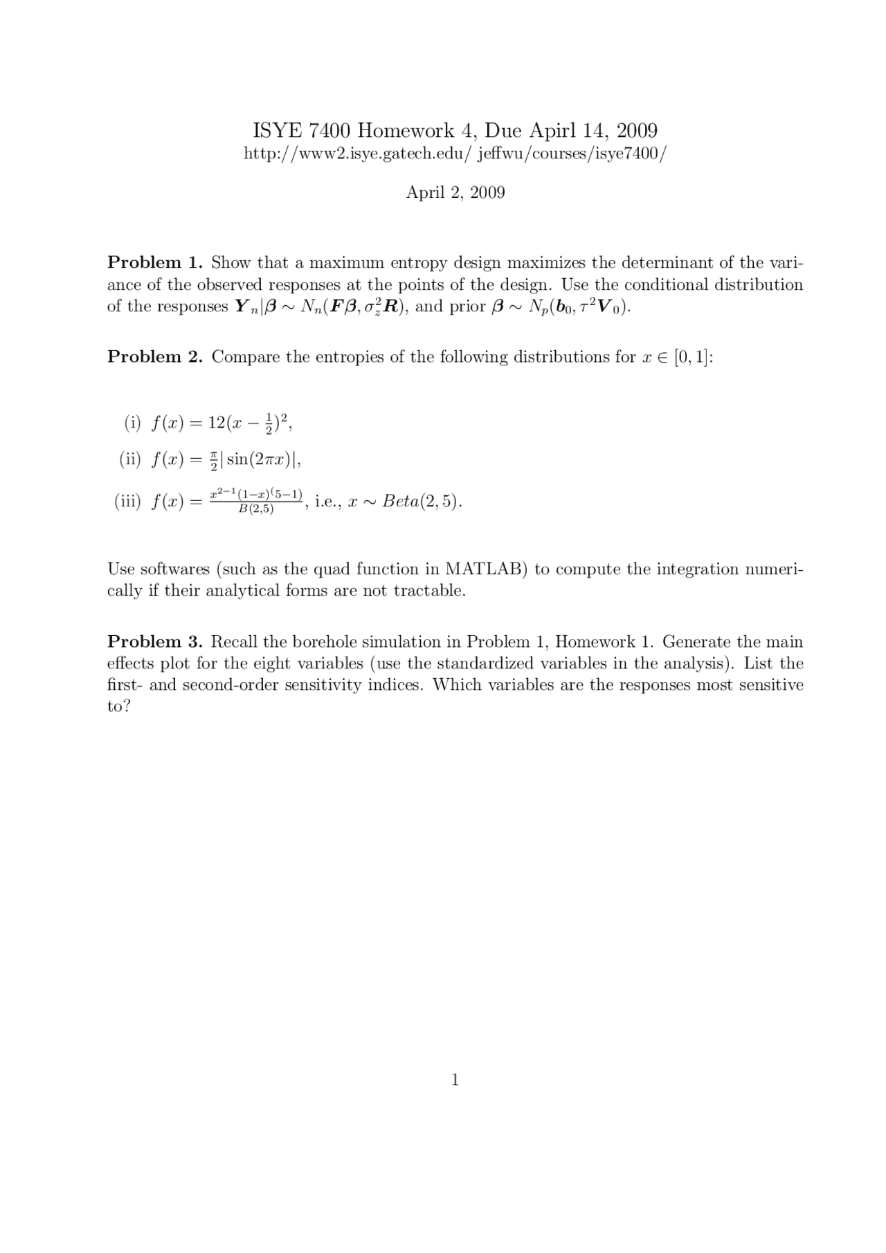 3 Solved Problems On Entropy Design Homework 4 Isye 7400 Docsity