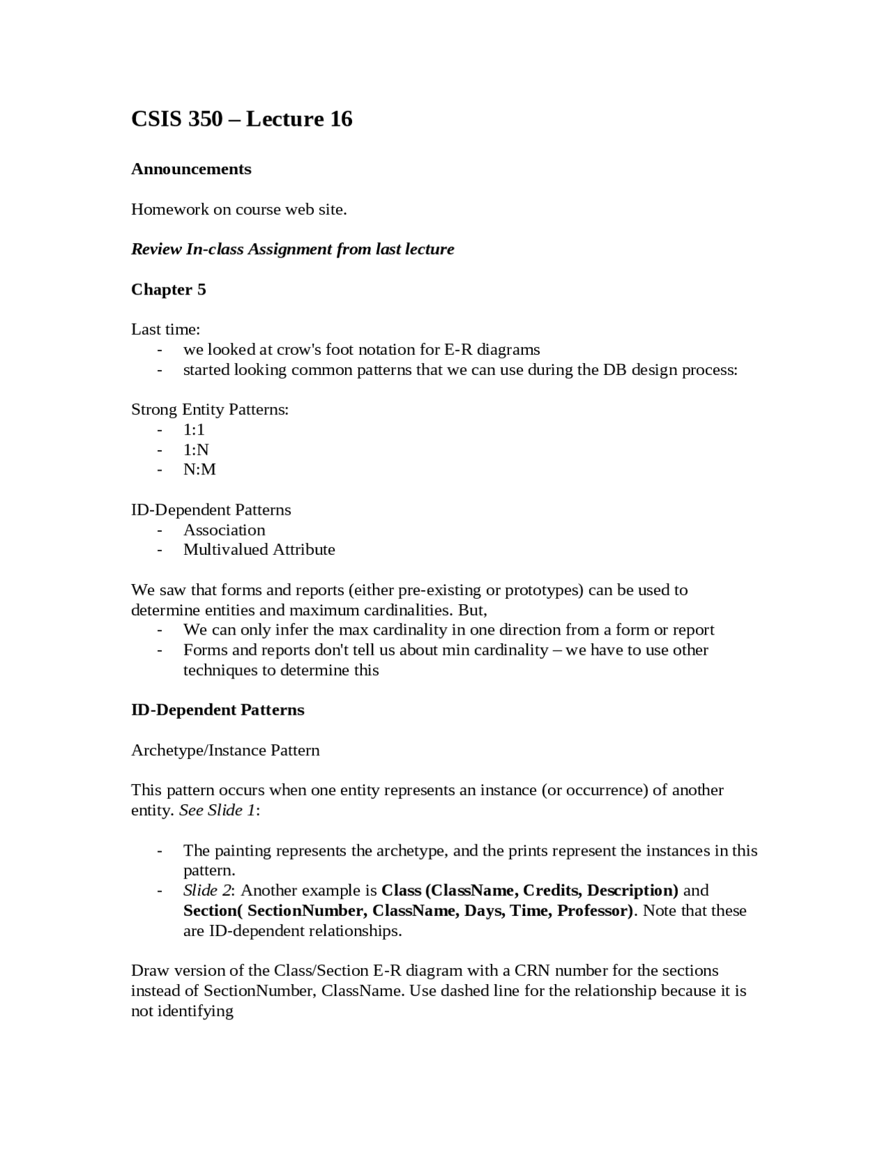 Review Sheet For Database Management Systems Csis 350 Docsity