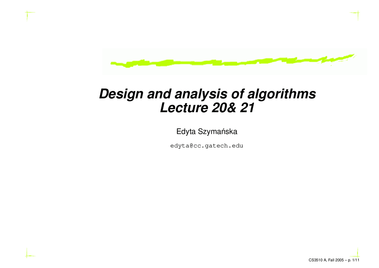 Design And Analysis Of Algorithms Class Notes Cs 3510 Docsity 9285