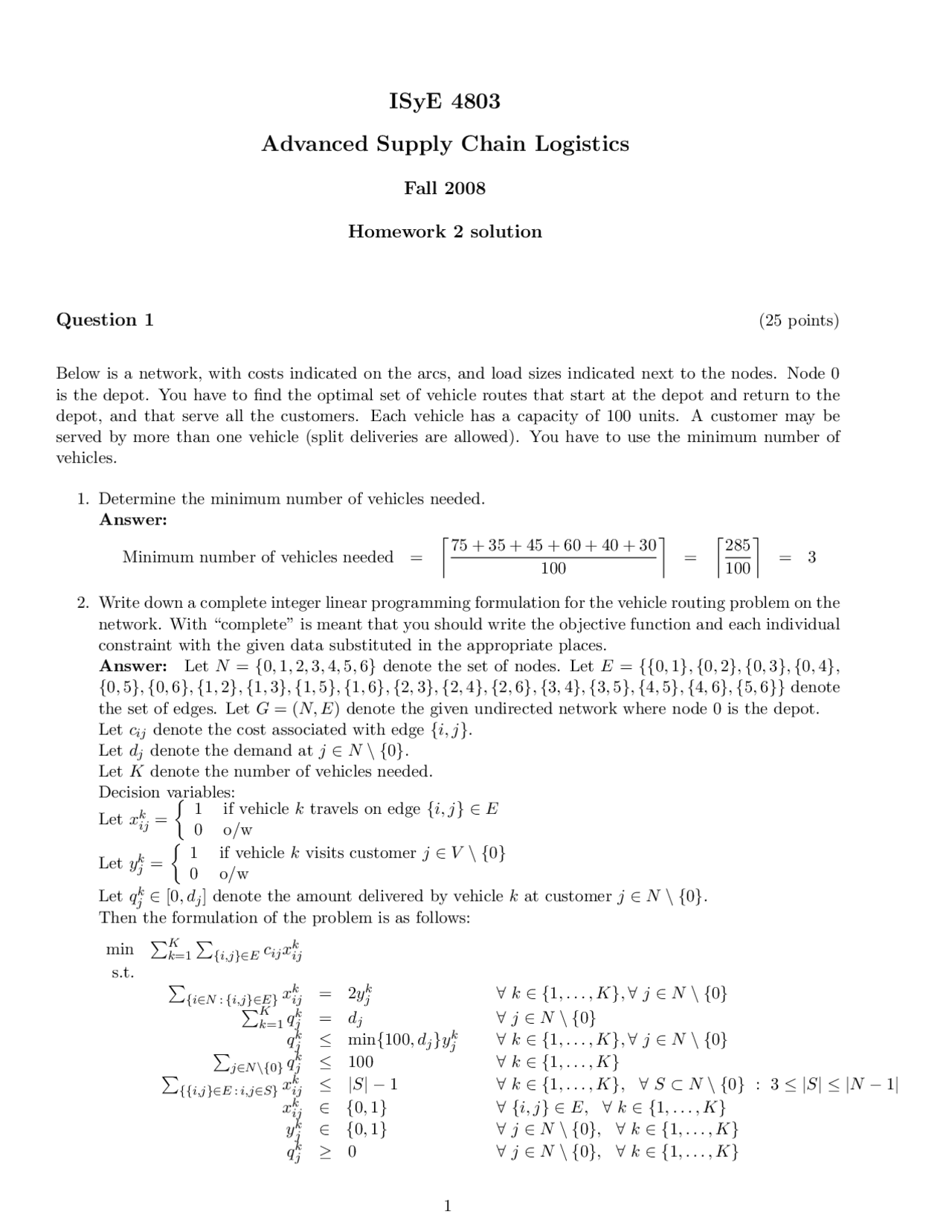 Solutions for Homework II - Advanced Supply Chain Logistics | ISYE 4803 - Docsity