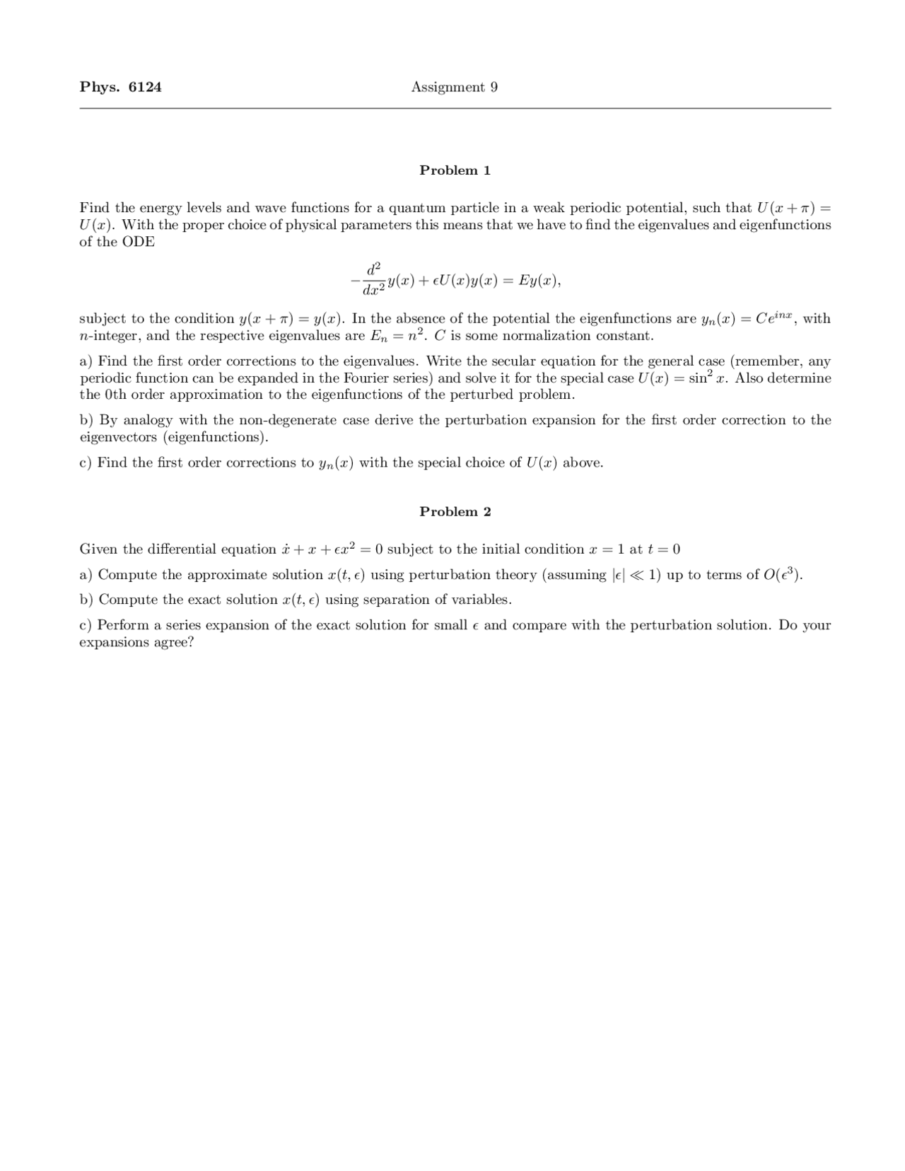 Mathematical Methods For Physics I Problems For Assignment 1 Phys