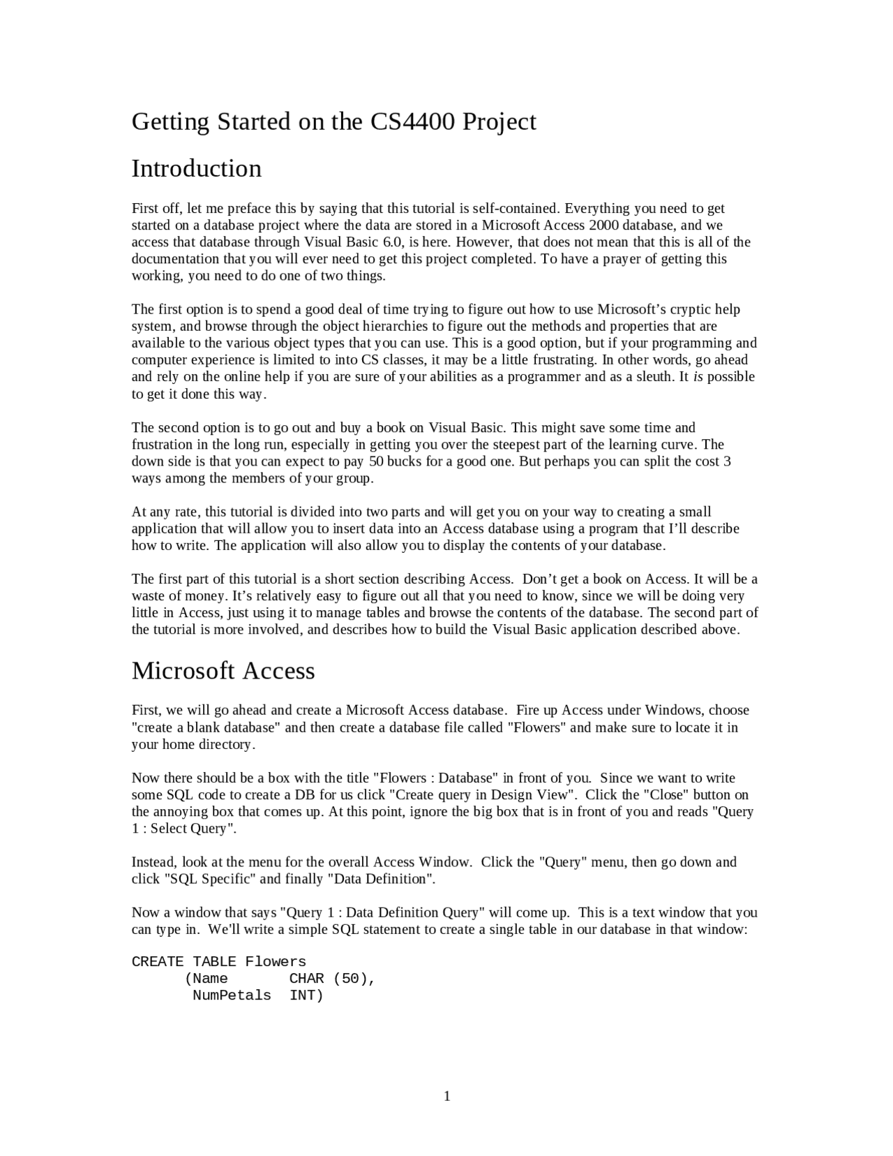 Getting Started on the CS4400 Project | CS 4400 - Docsity