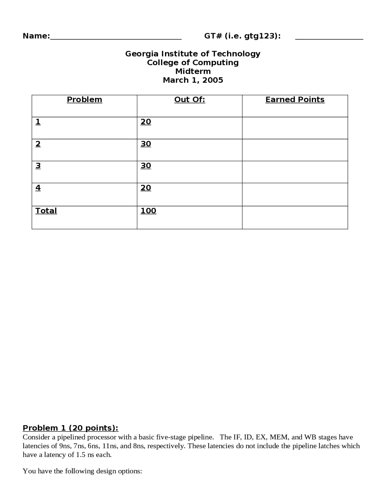 Midterm Exam Solutions Advanced Computer Organization Cs 4290 Docsity