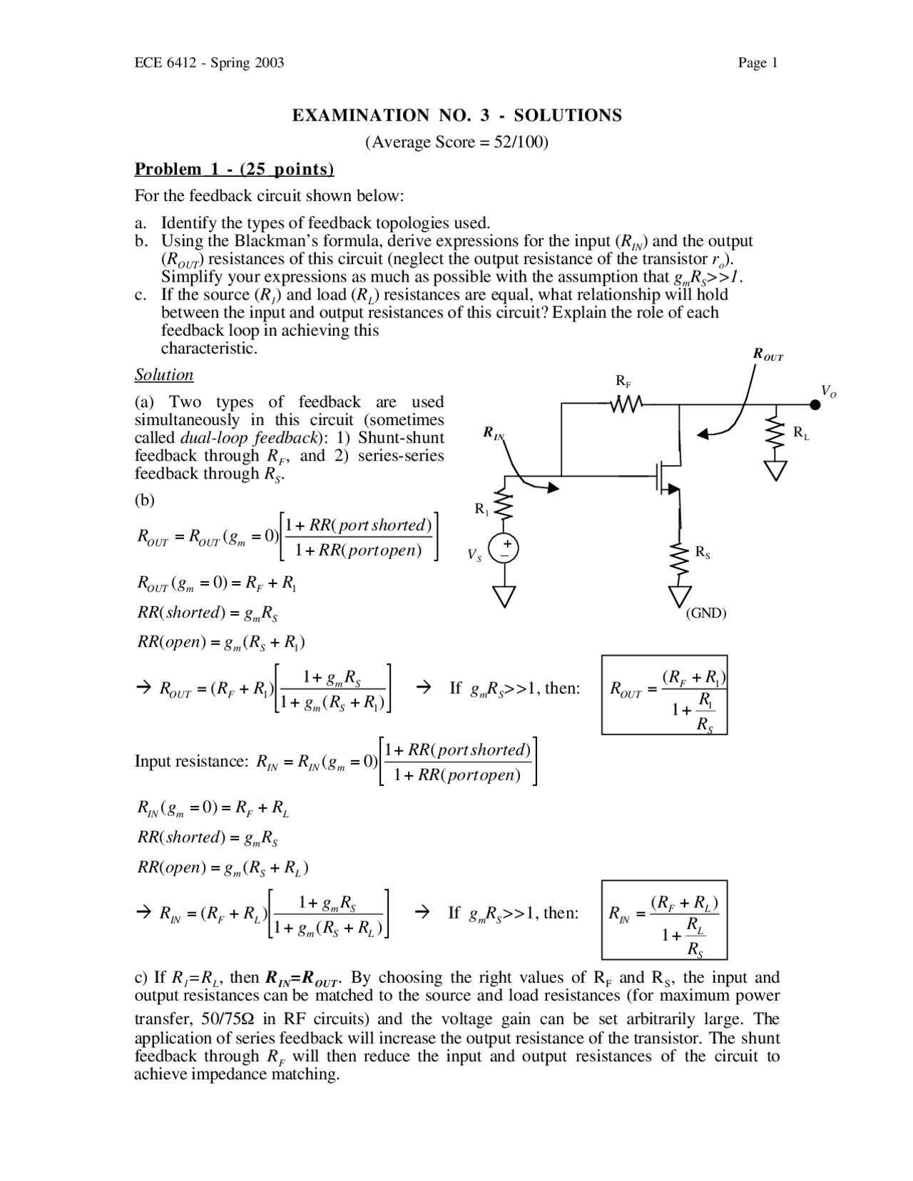 Exam 3 Solutions For Analog Integrated Circuit Design Ece 6412 Docsity