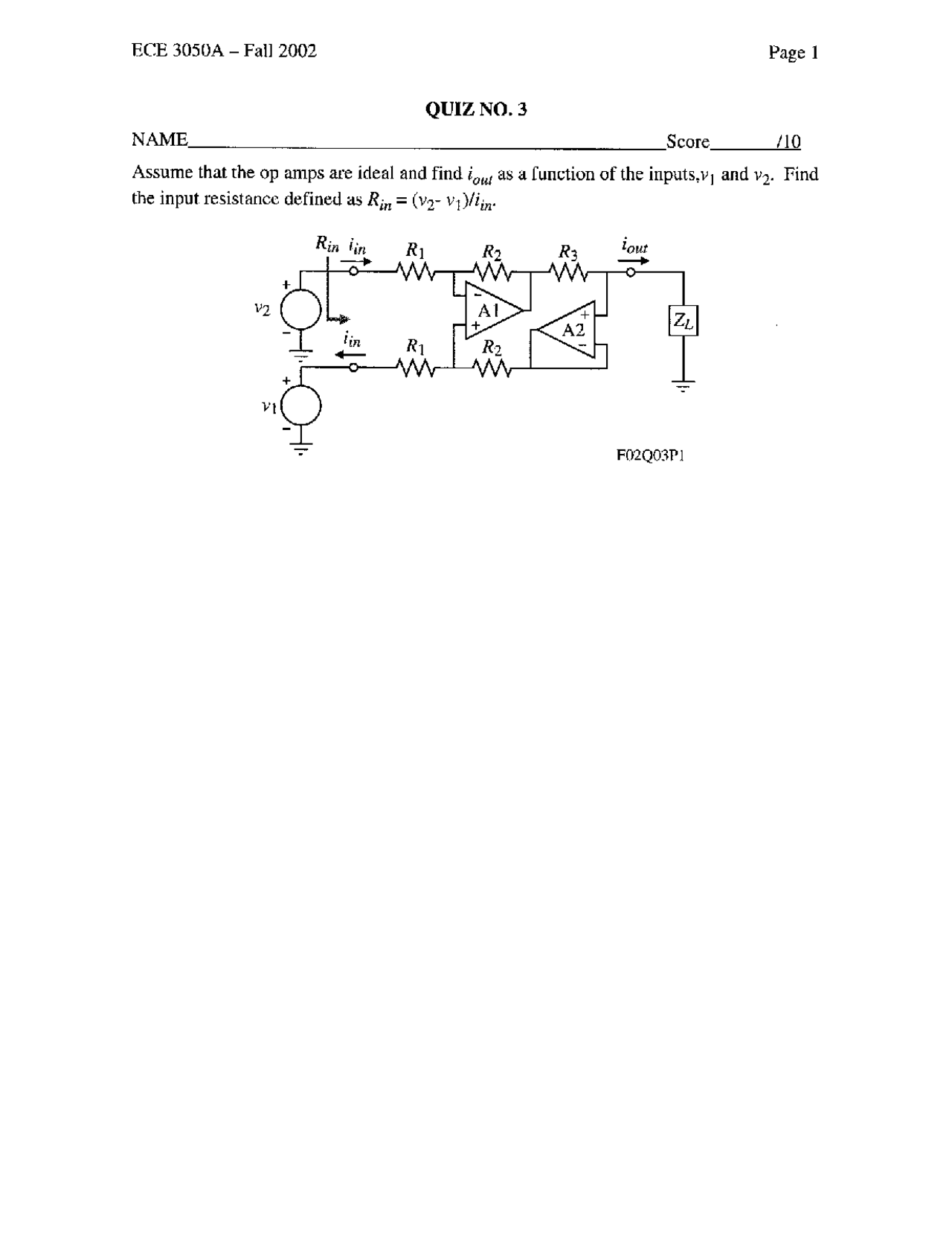 Practice Problem On Analog Electronics Quiz 3 Ece 3050 Docsity