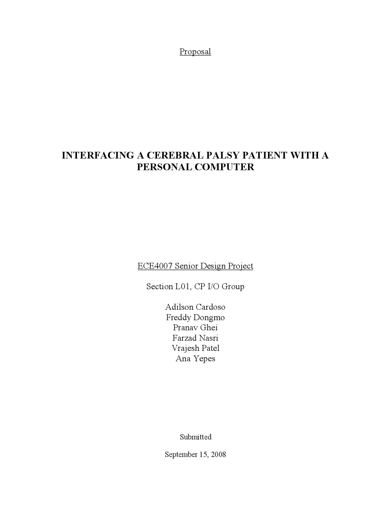 Interfacing a Cerebral Palsy Patient with a Personal Patient | ECE 4007 - Docsity