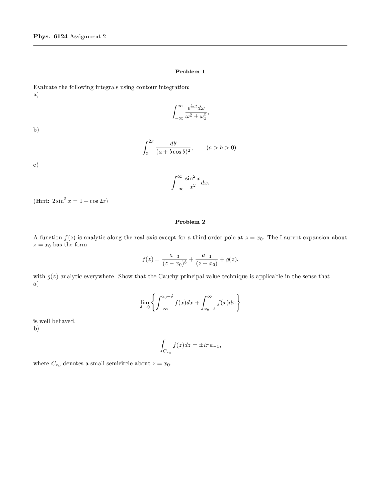 Assignment 2 Practice Questions - Mathematical Methods of Physics I | PHYS 6124 | Assignments ...