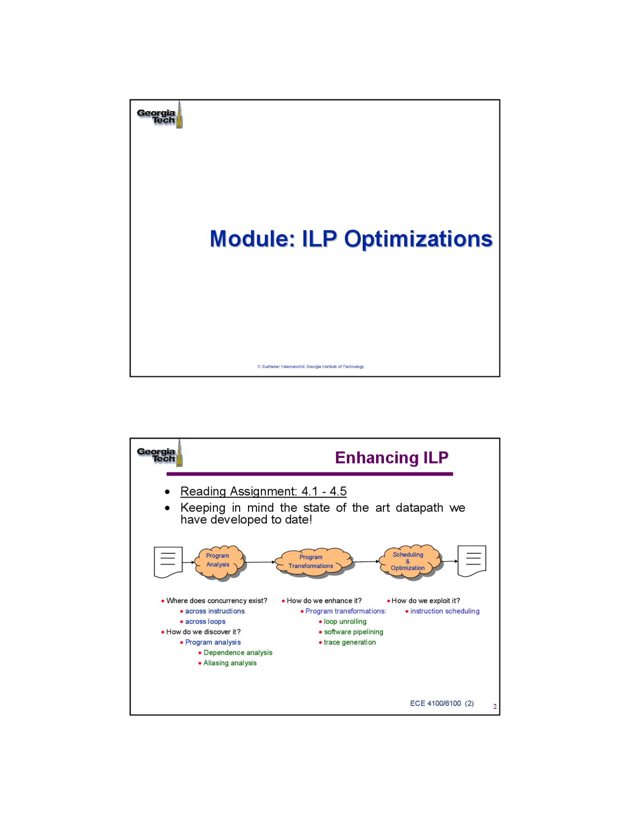 Module Ilp Optimizations Advanced Computer Architecture Ece 4100
