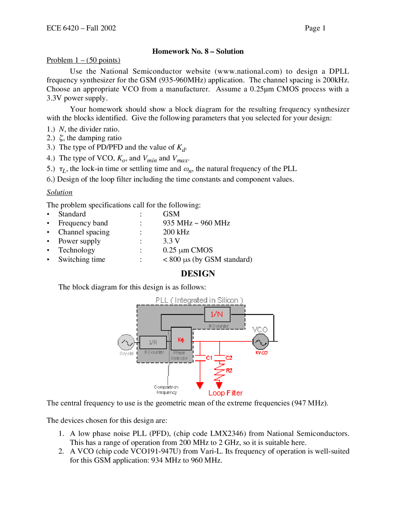 Problems On Wireless Ic Design With Solution Homework 8 Ece 6420