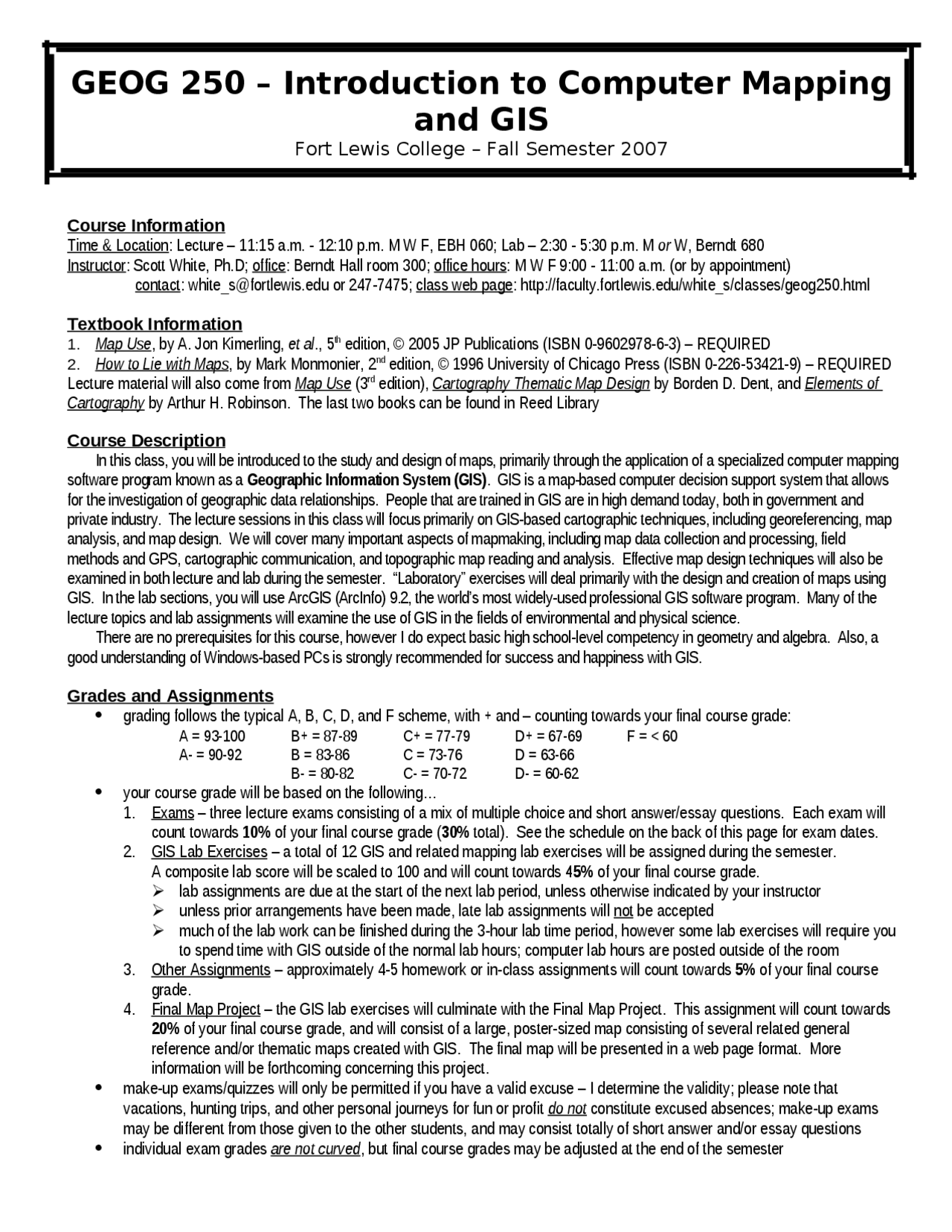 Laboratory 2 Introduction Computer Mapping And Gis Geog 250 Docsity