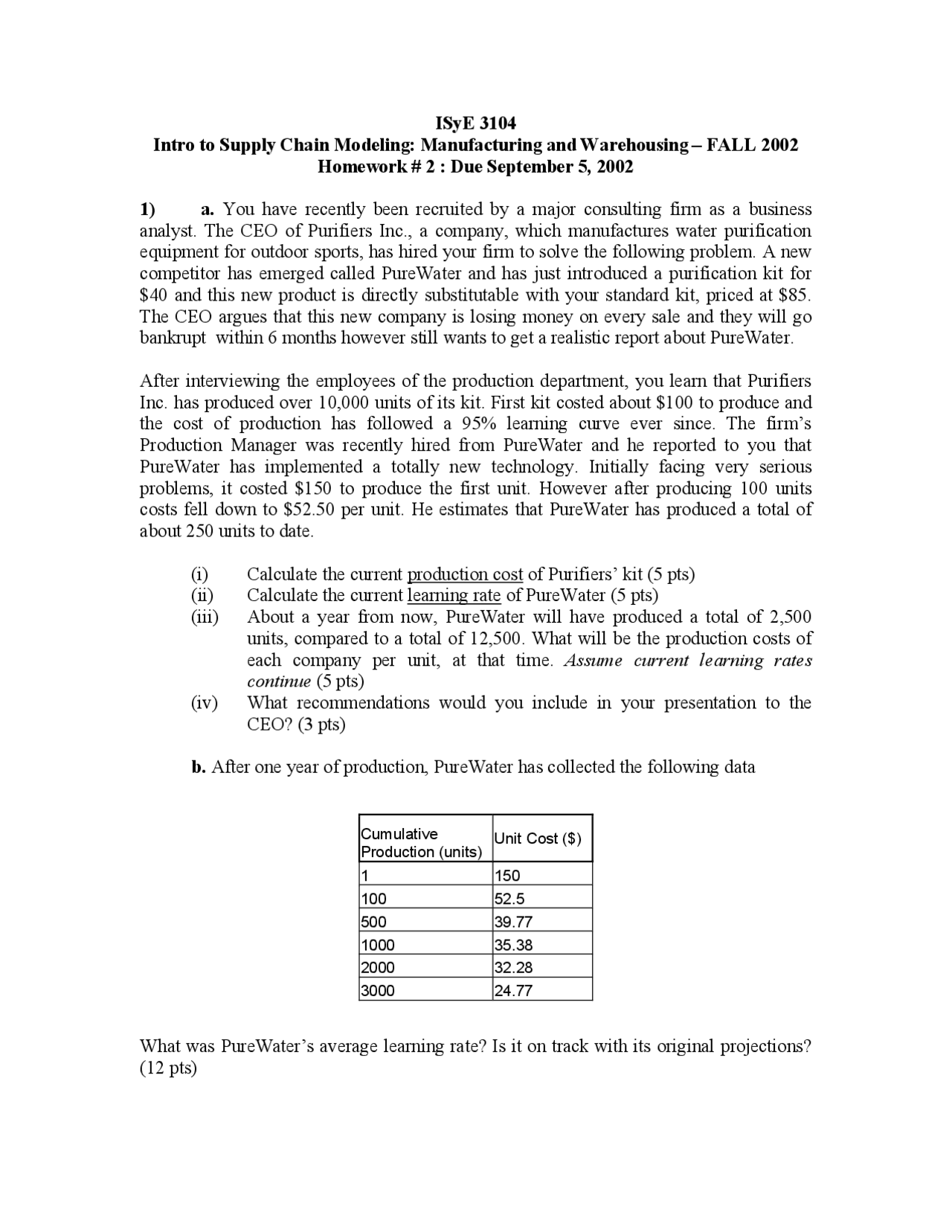 Assignment 2 Questions Supply Chain Modeling Manufacturing