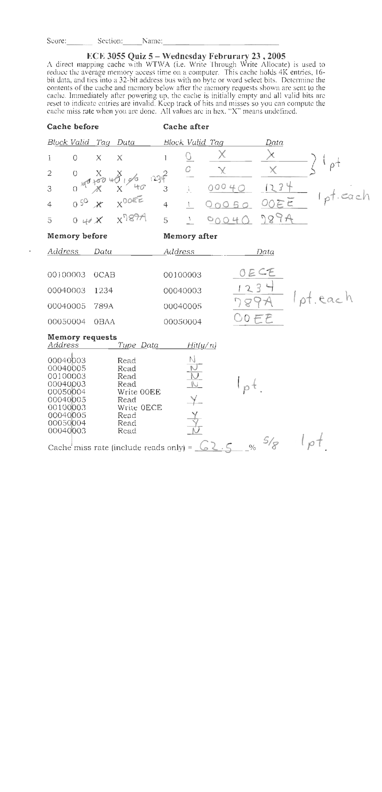 Computer Architecture And Operating Systems Practice Quiz 5 Ece 3055 Docsity