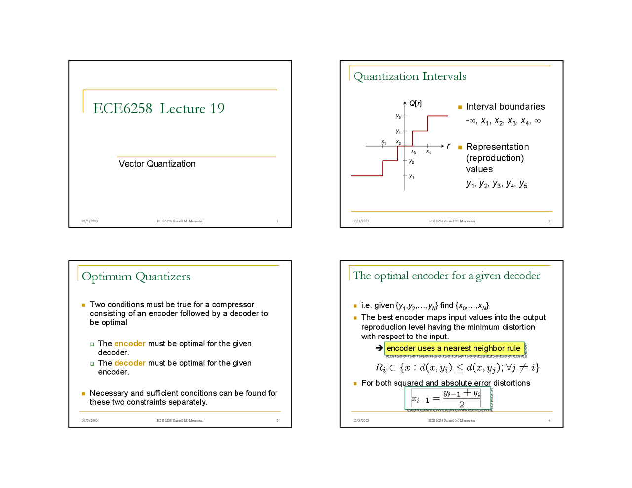 Vector Quantization Lecture Slides Ece 6258 Docsity