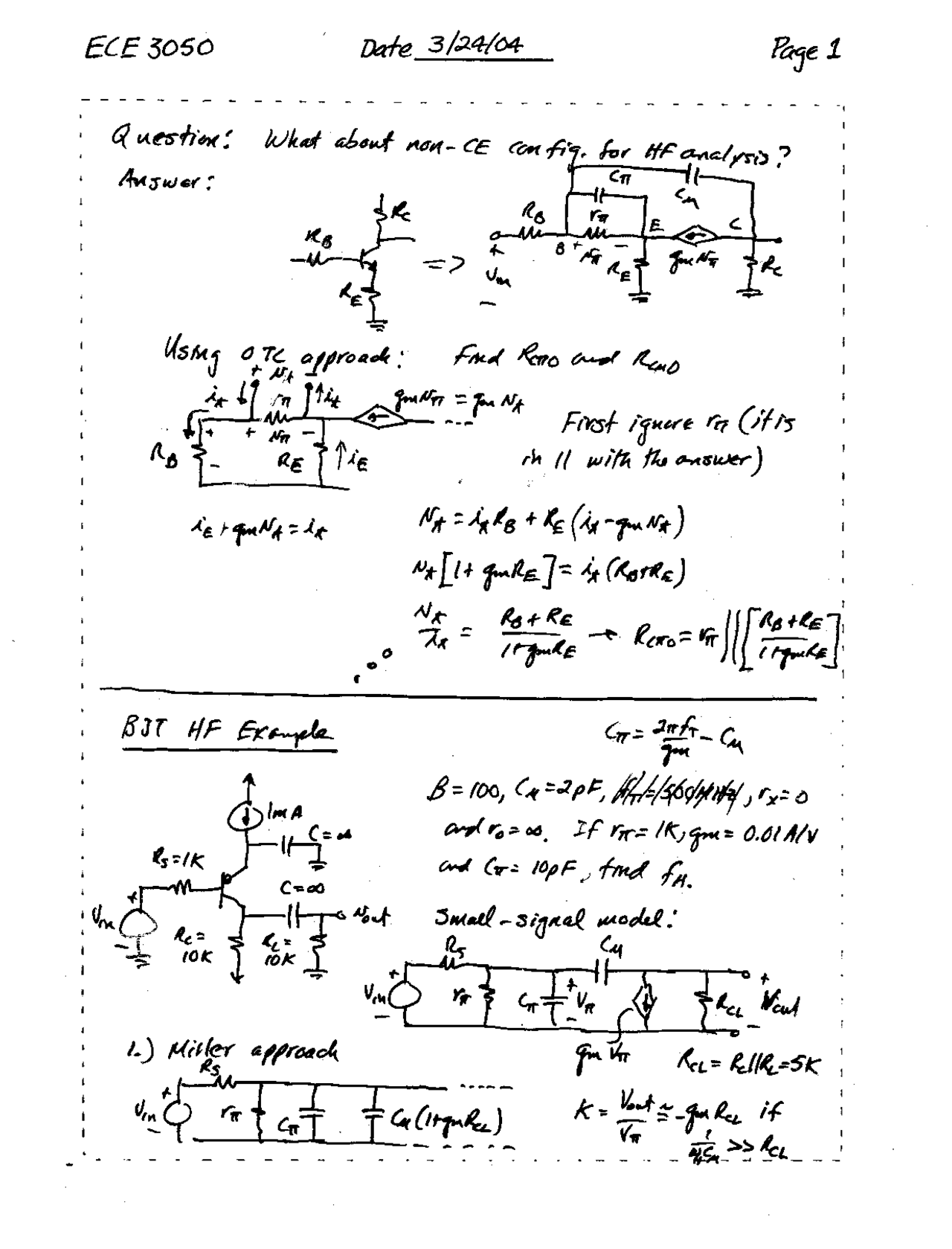 Lecture Handout For Dominant Pole For Emitter Follower Ece 3050 Docsity
