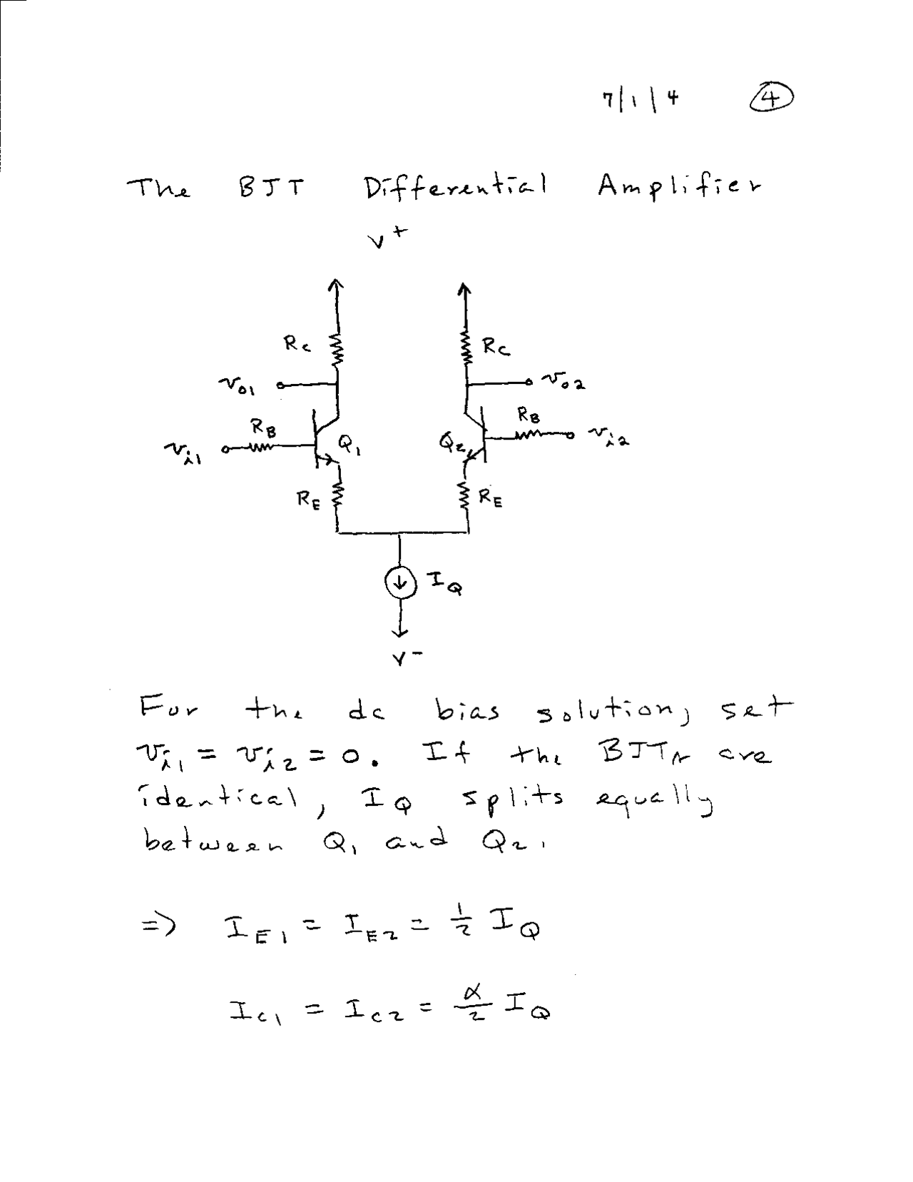 Bjt Differential Amplifiers Handwritten Notes Ece 3040 Docsity