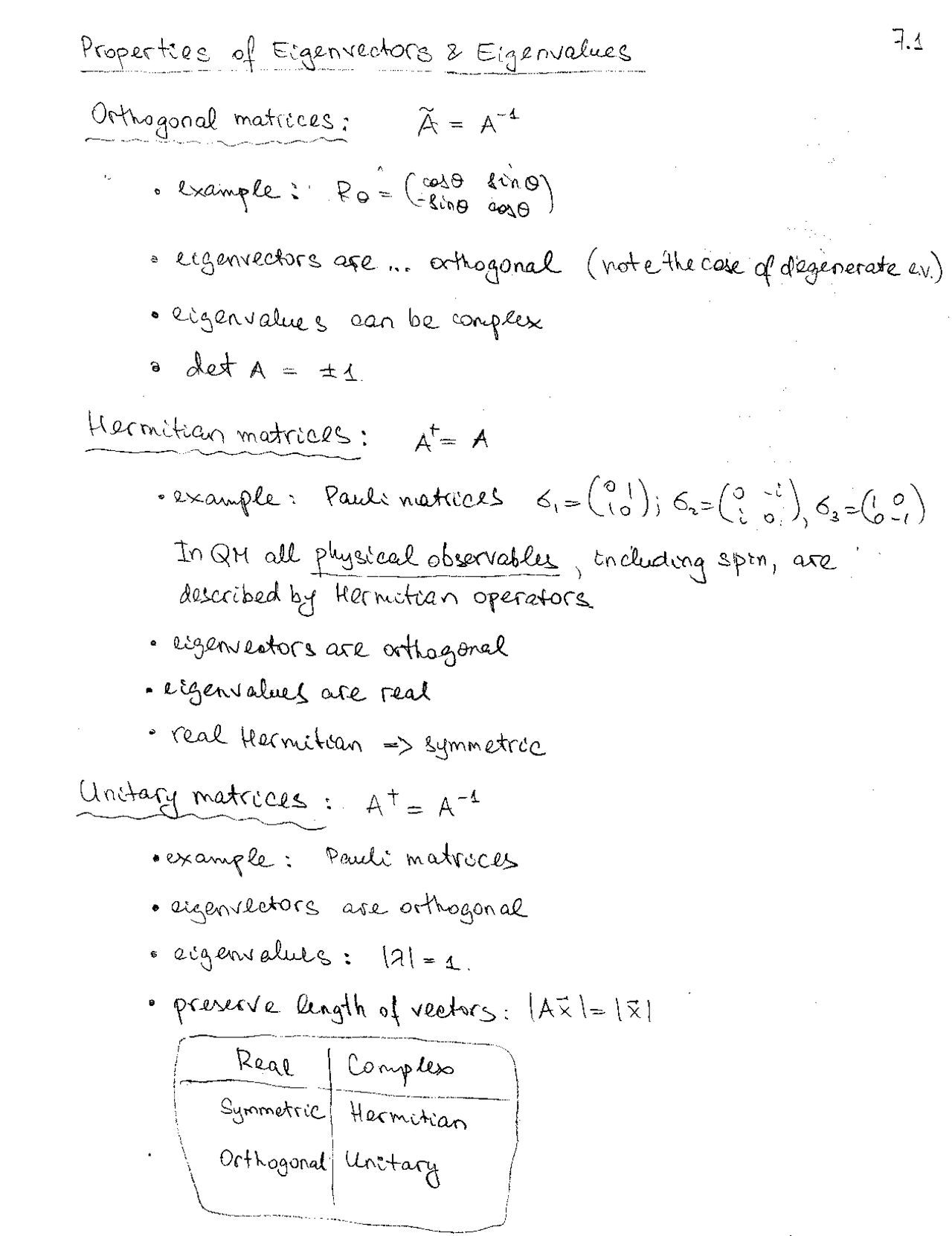 Properties Of Eigenvectors And Eigenvalues Lecture Handout Phys