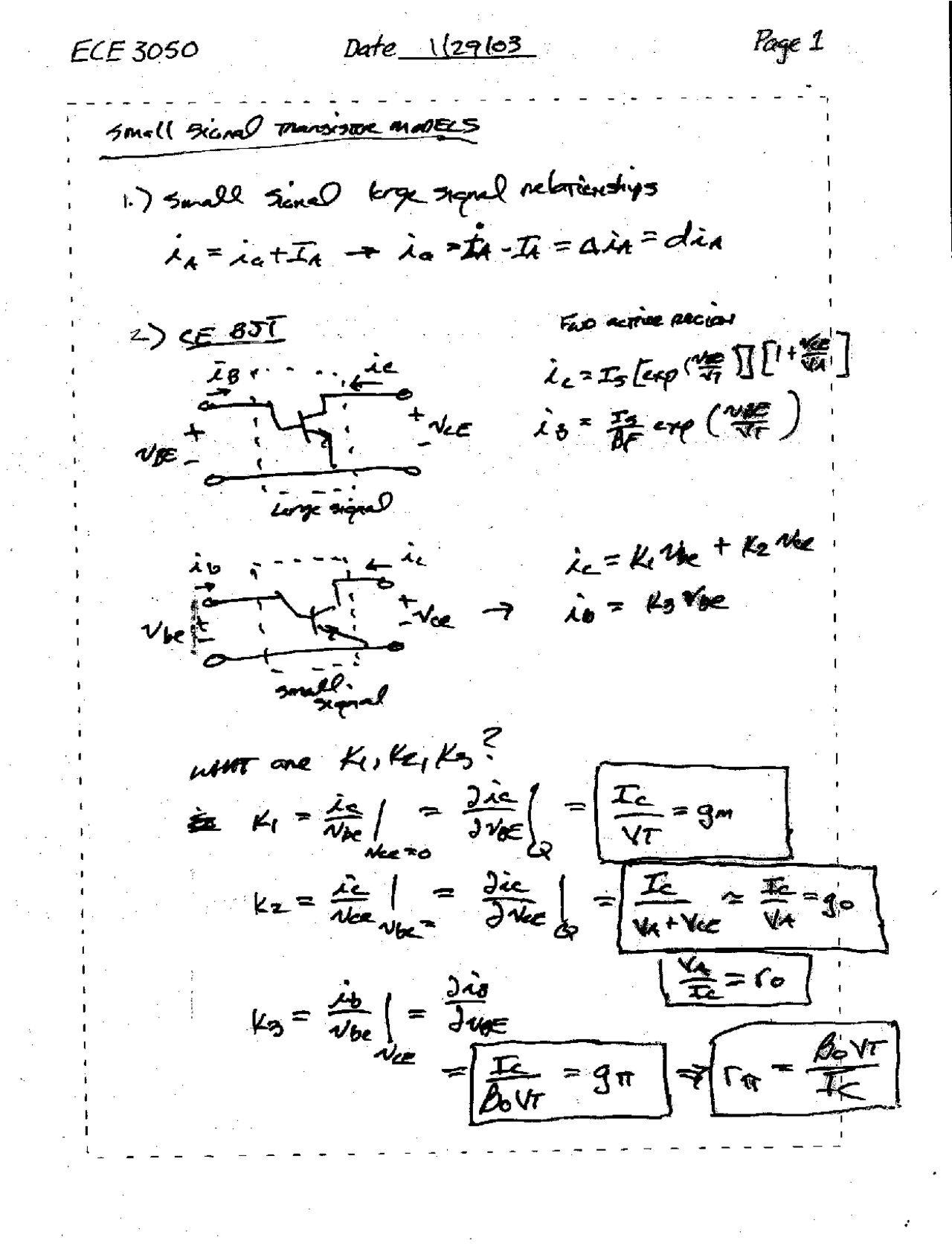 Notes On Small Signal Transistor Models Analog Electronics Ece 3050