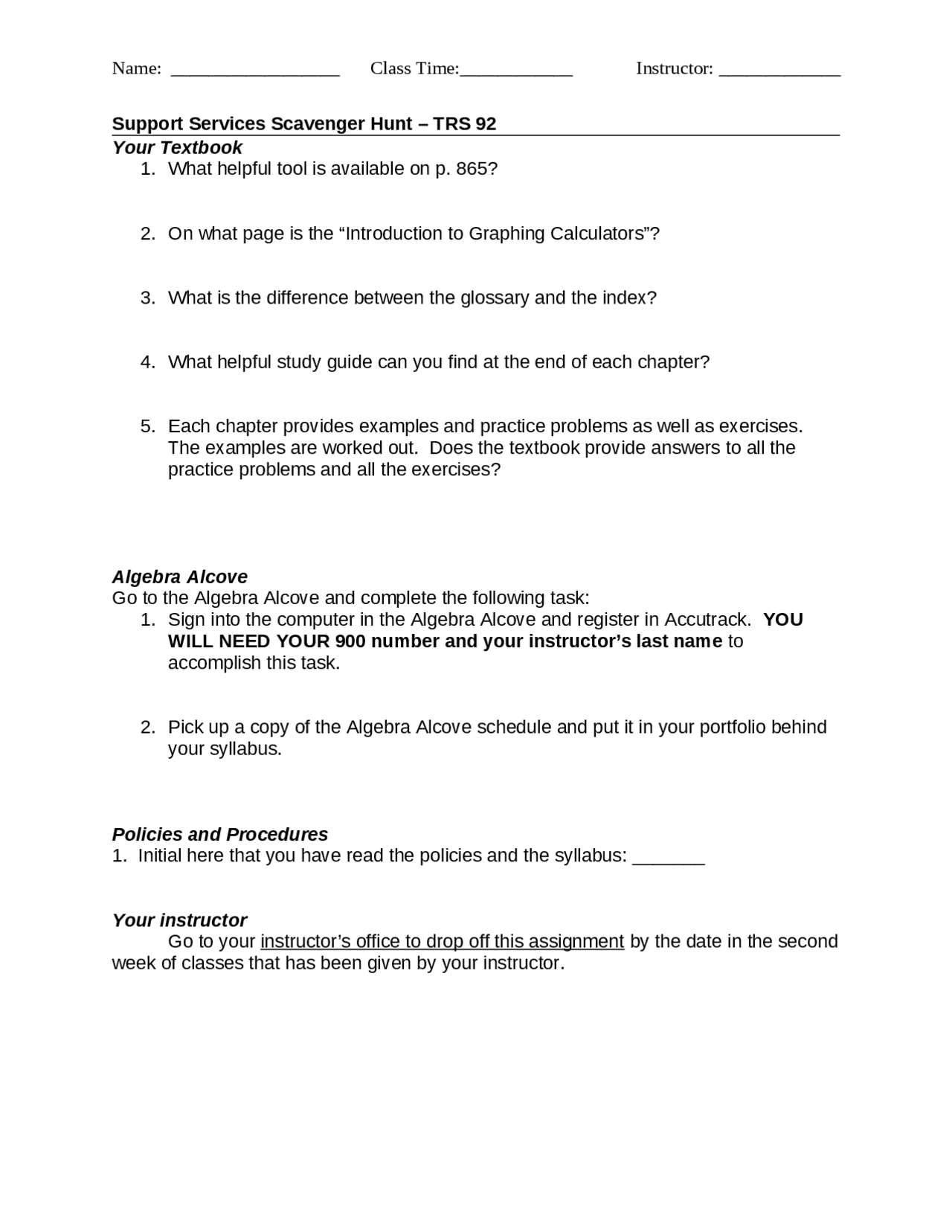 Practice Assignment Support Services Scavenger Hunt Trs 92 Docsity