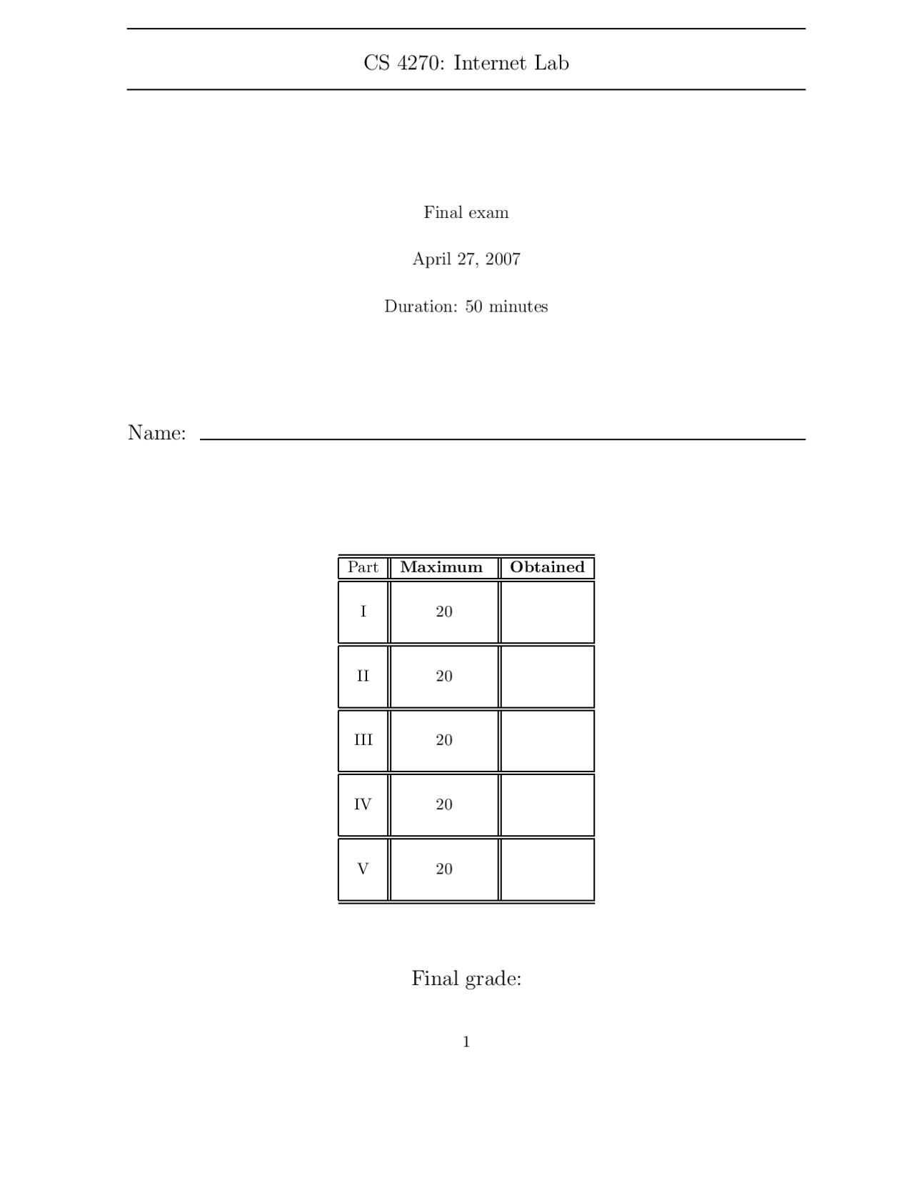 5 Problems On Data Communications Lab Final Exam Cs 4270 Exams