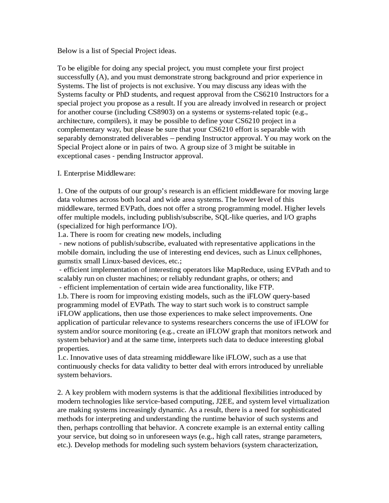 List of Special Project Ideas - Advanced Operating Systems | CS 6210 - Docsity