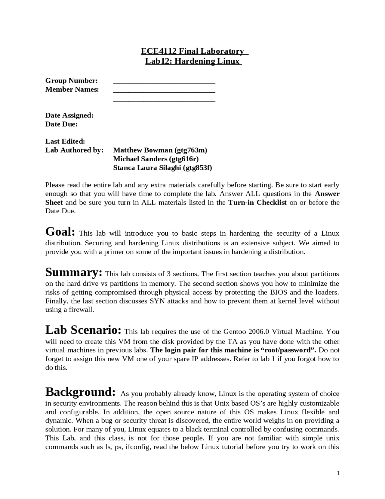 Lab12 Hardening Linux Internetwork Security Ece 4112 Docsity
