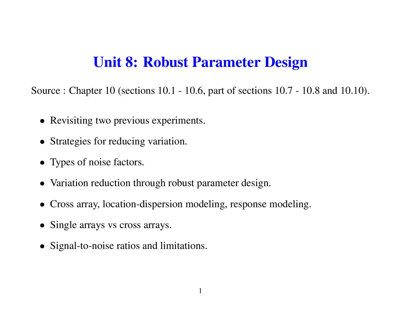 Robust Parameter Design Lecture Slides Isye 6413 Docsity