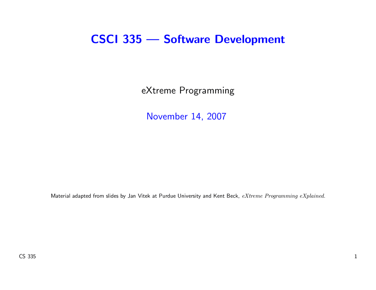 Lecture Notes On Extreme Programming Csci 335 Docsity