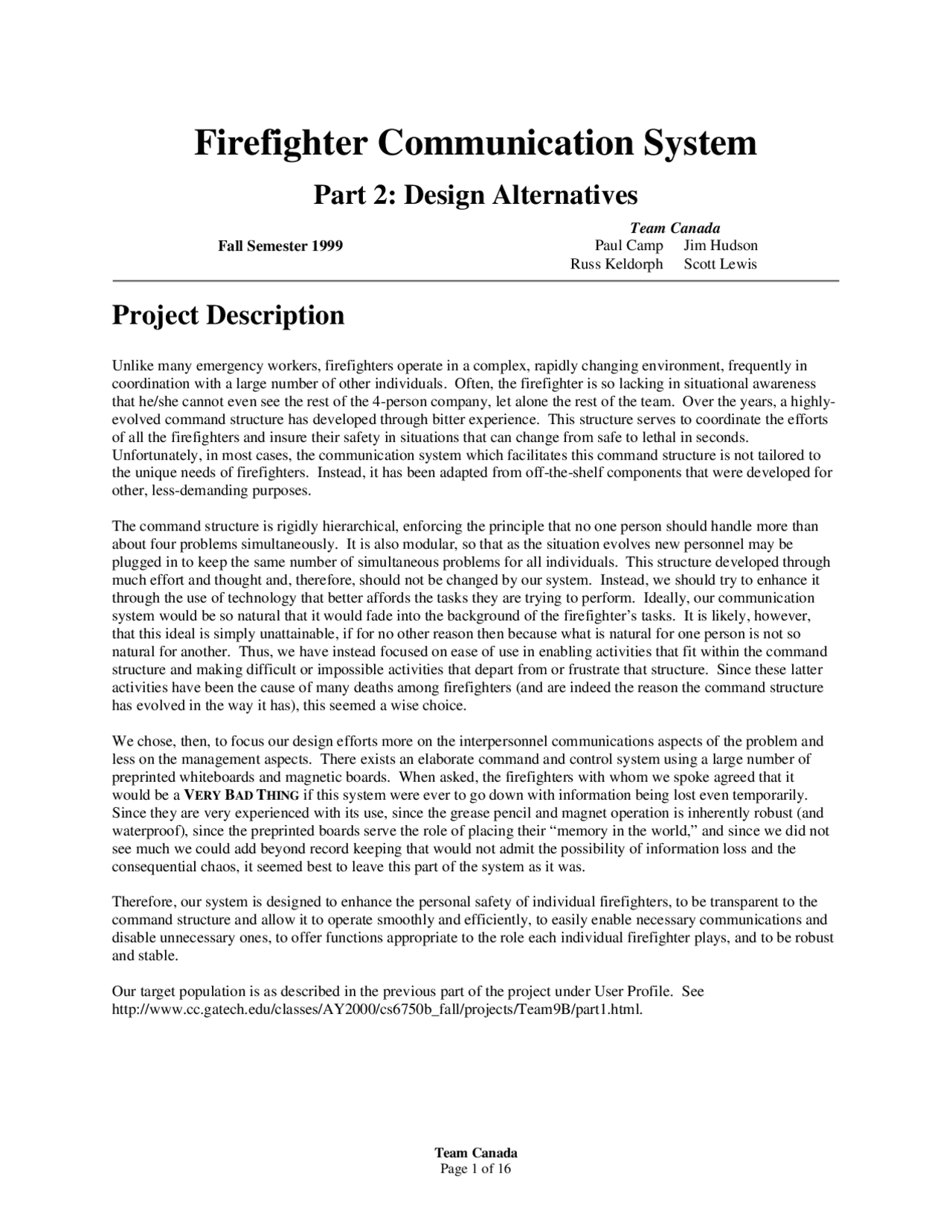 Design Alternative in Firefighter Communication System - Project | CS 6750 - Docsity