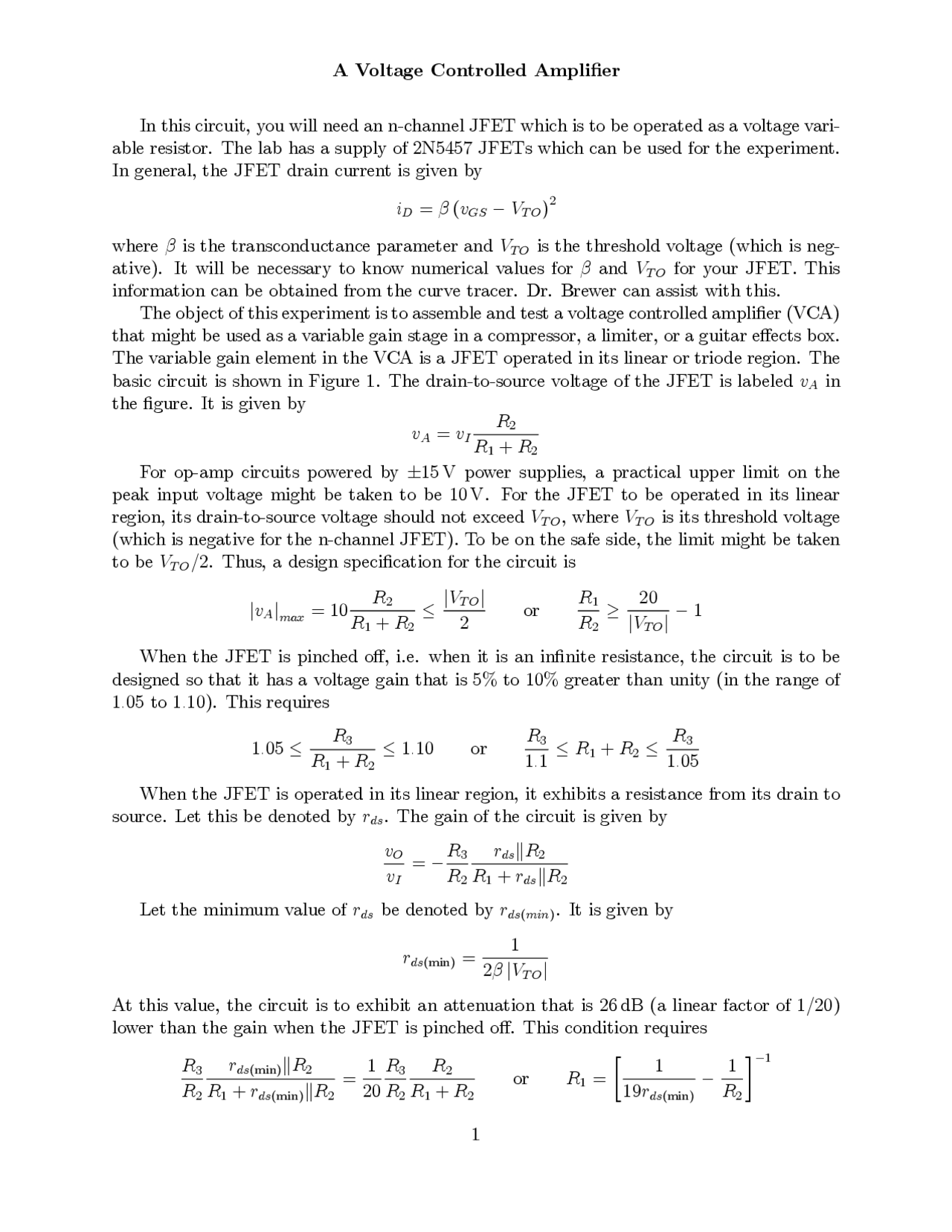 Introduction To Voltage Control Amplifier Assignment Ece 4435 Docsity
