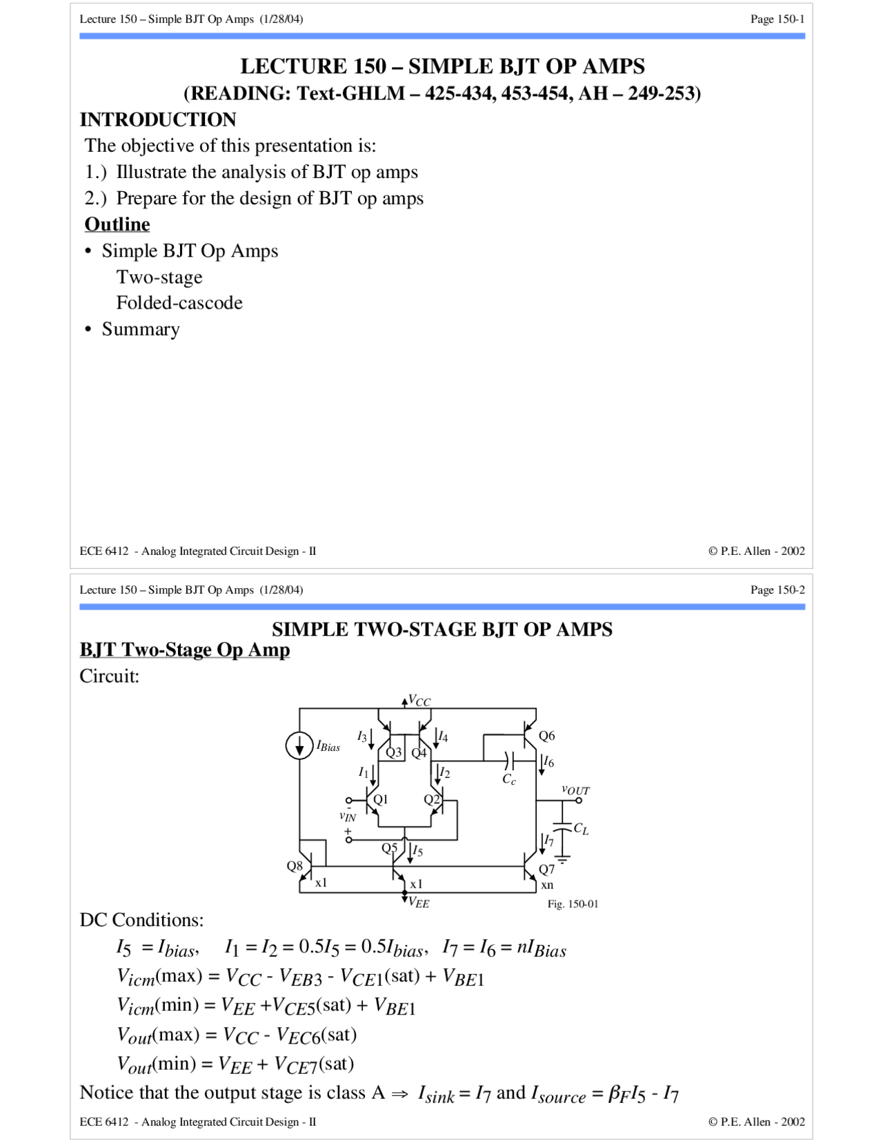 Simple Bjt Op Amps Analog Integrated Circuit Design Lecture Slides