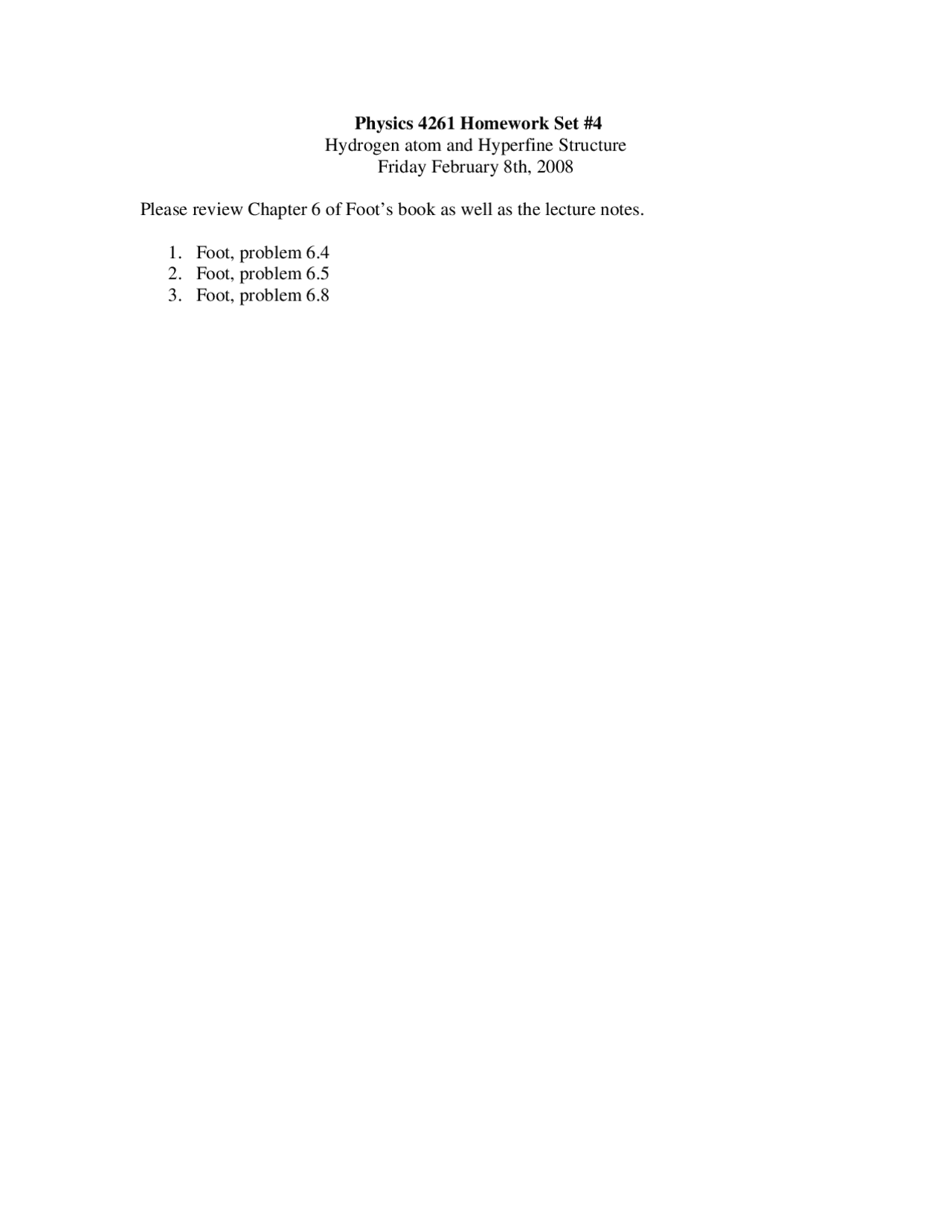 Hydrogen Atom And Hyperfine Structure Review Problems Phys 4261