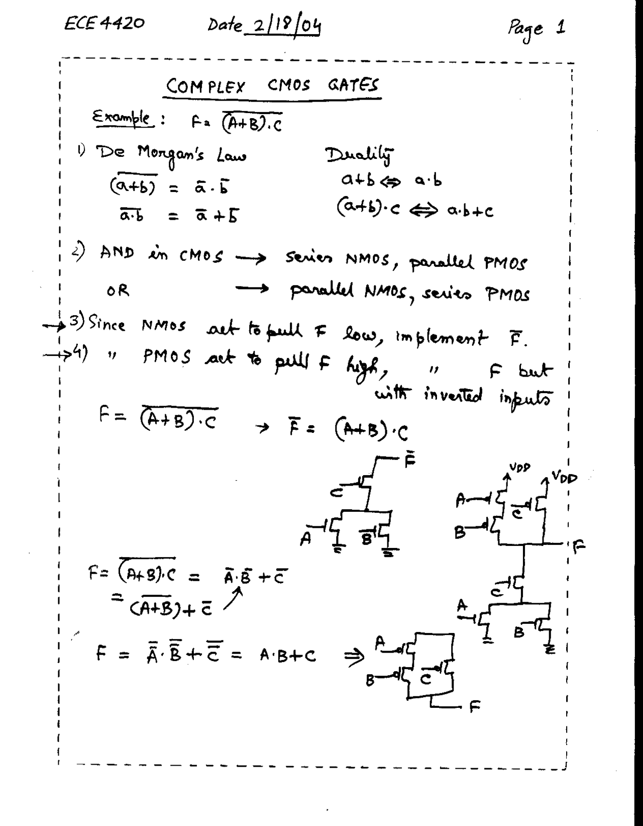 Digital Integrated Circuits Complex Cmos Gates Ece 4420 Docsity