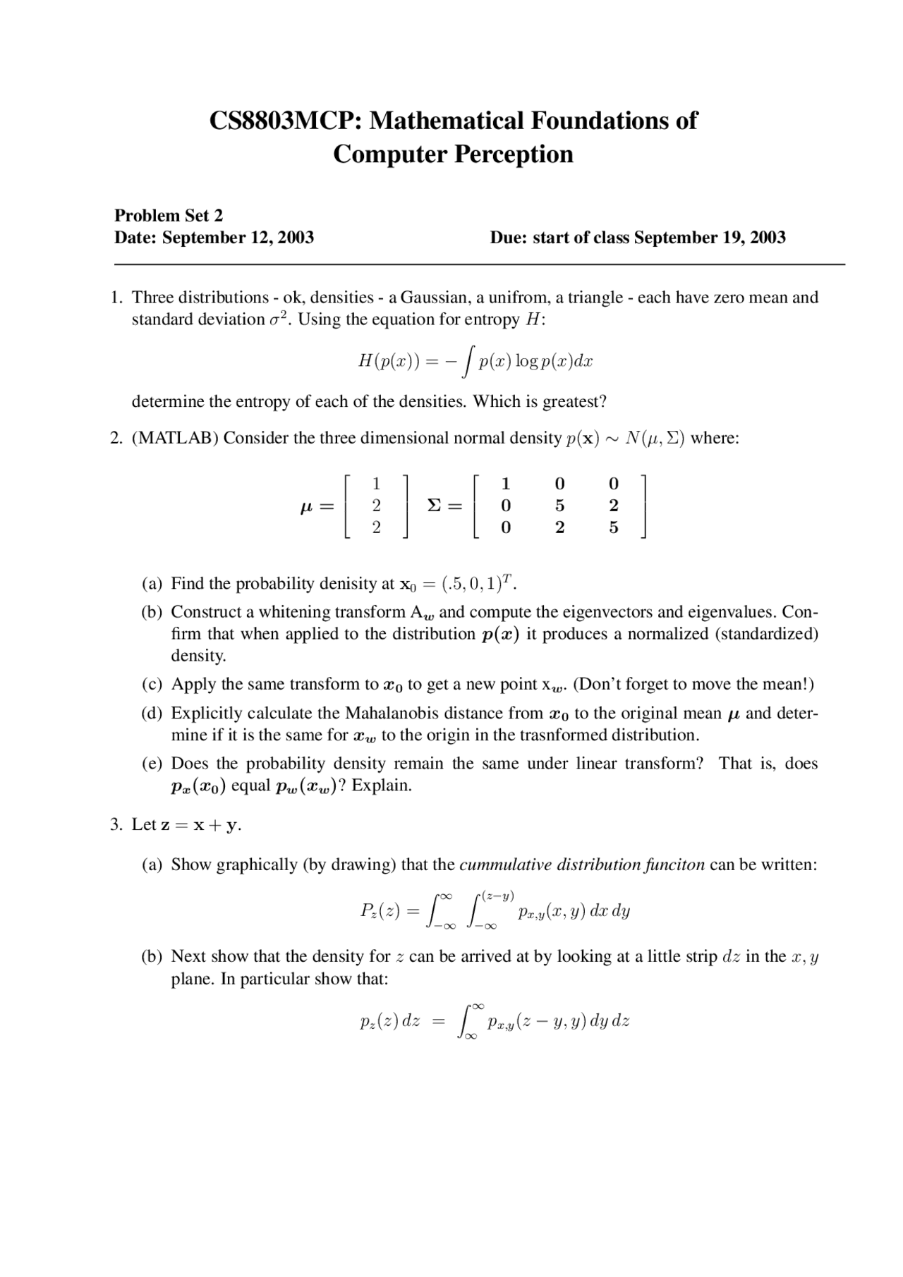 Problem Set 2 - Mathematical Foundations of Computer Perception | CS 8803 - Docsity