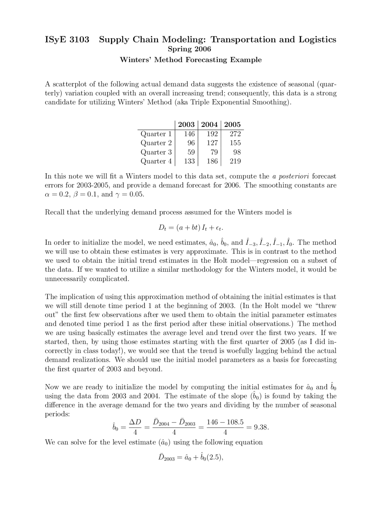 Notes For Exam Supply Chain Modeling Transportation And Logistics
