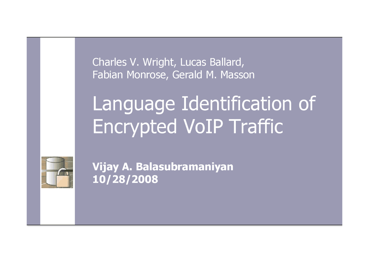 Language Identification Of Encrypted Voip Traffic Lecture Slides Cs 8803 Docsity 2272
