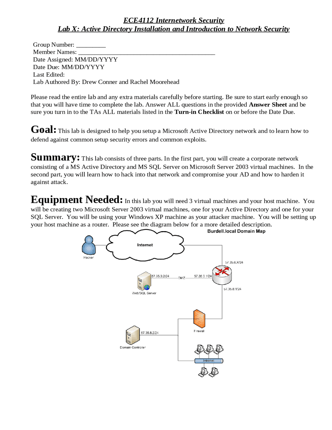 Active Directory Installation and Introduction to Network Security | ECE 4112 - Docsity