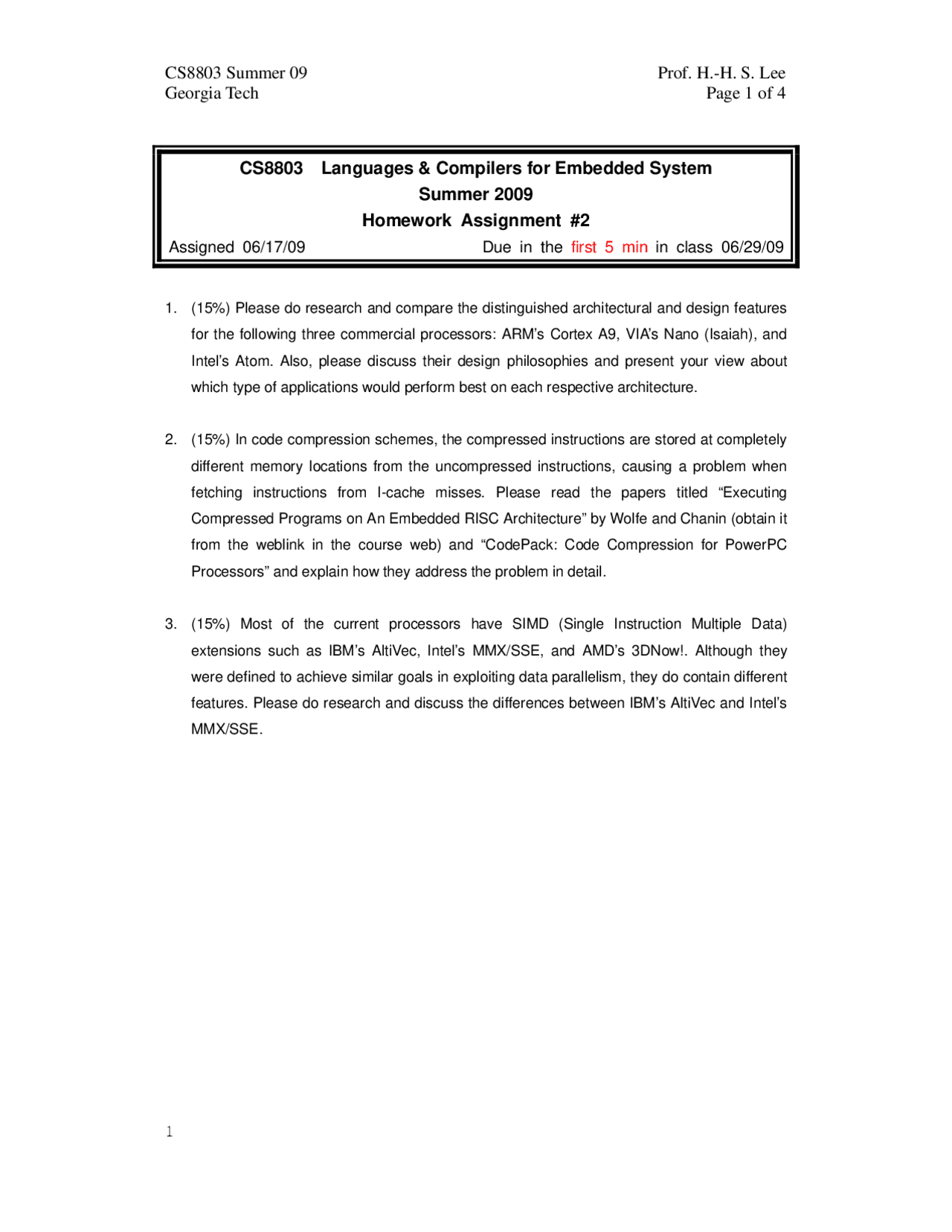 Assignment 2 Questions Language And Compilers For Embedded System Cs 8803 Docsity