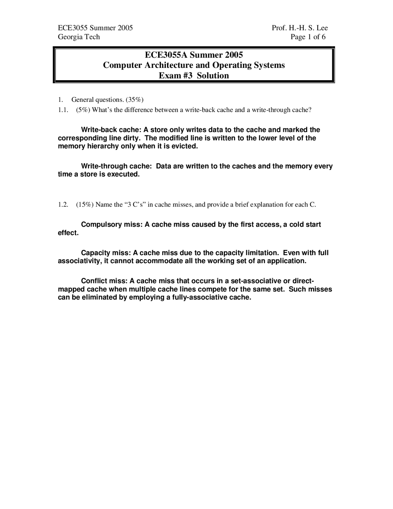 Exam 3 Questions Computer Architecture And Operating System Ece 3055 Docsity