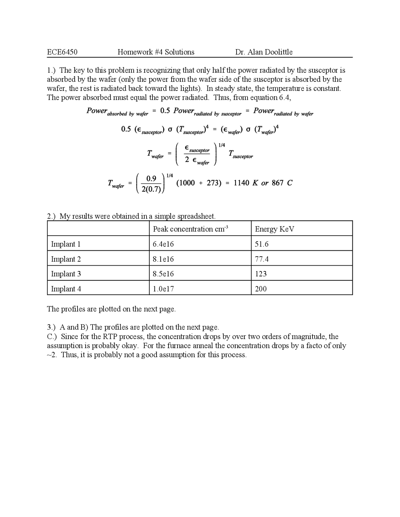 Homework 4 Solutions - Microelectronics Technology | ECE 6450 - Docsity