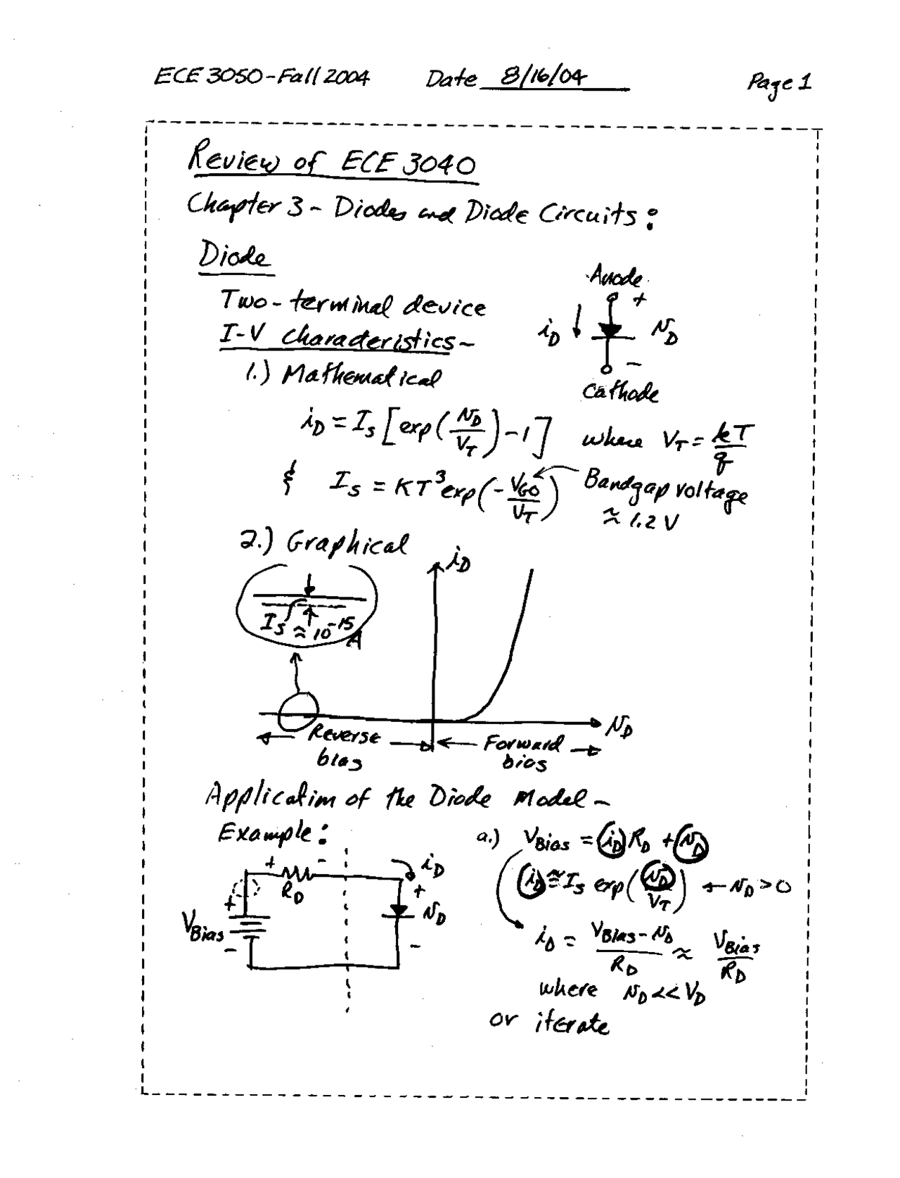 Diodes And Diode Circuits Lecture Notes Ece 3050 Docsity