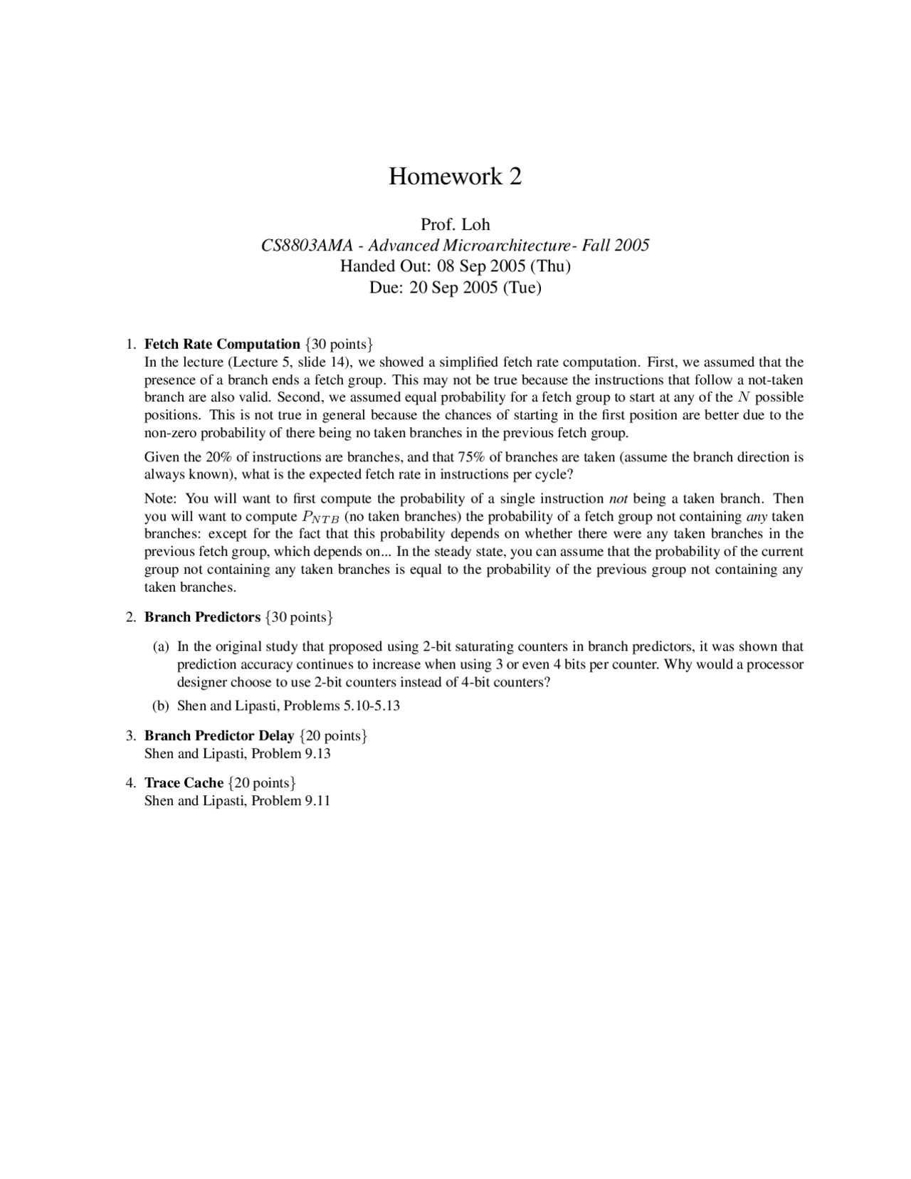 The Fetch Rate Computation - Assignment 2 | CS 8803 - Docsity