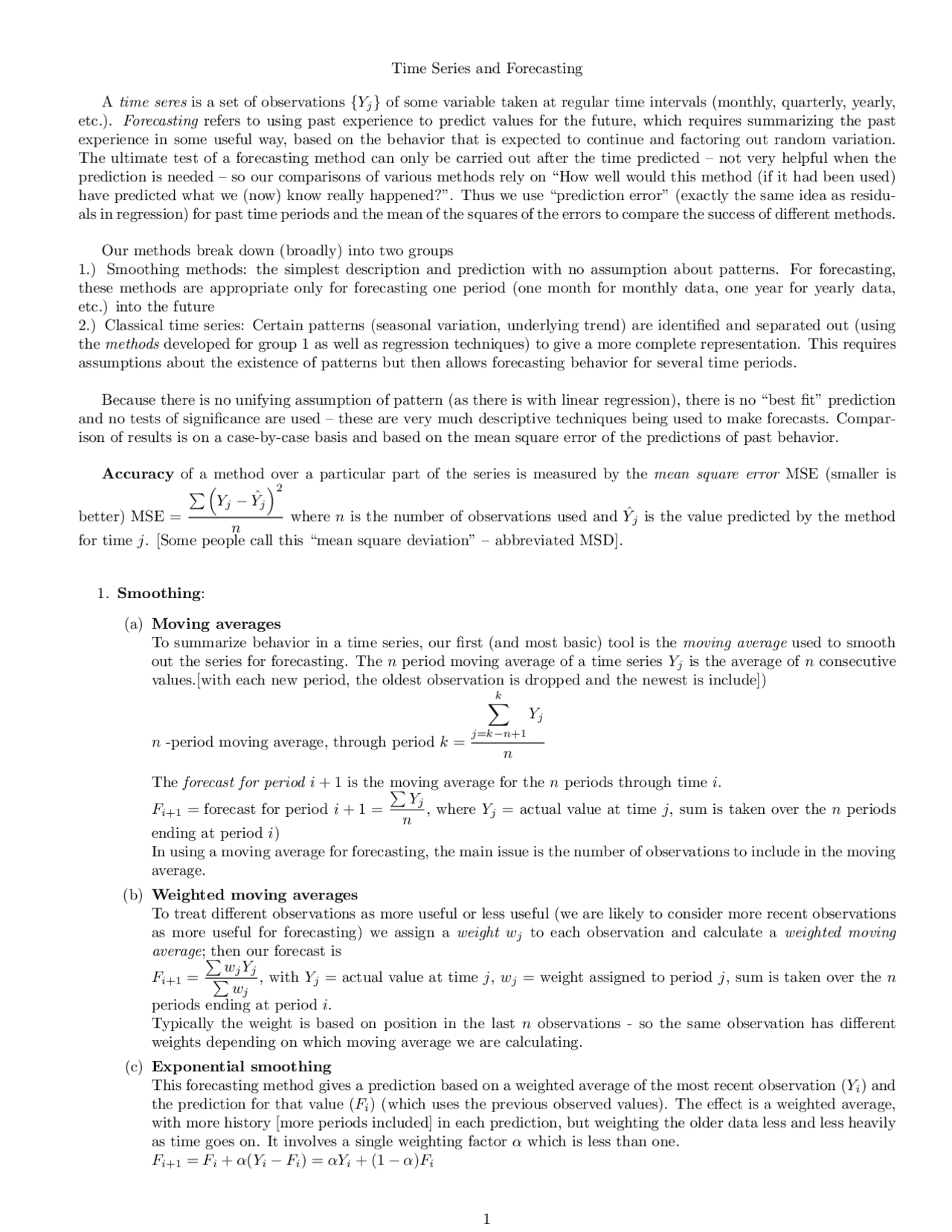 Time Series And Forecasting Lecture Notes Math 241 Docsity