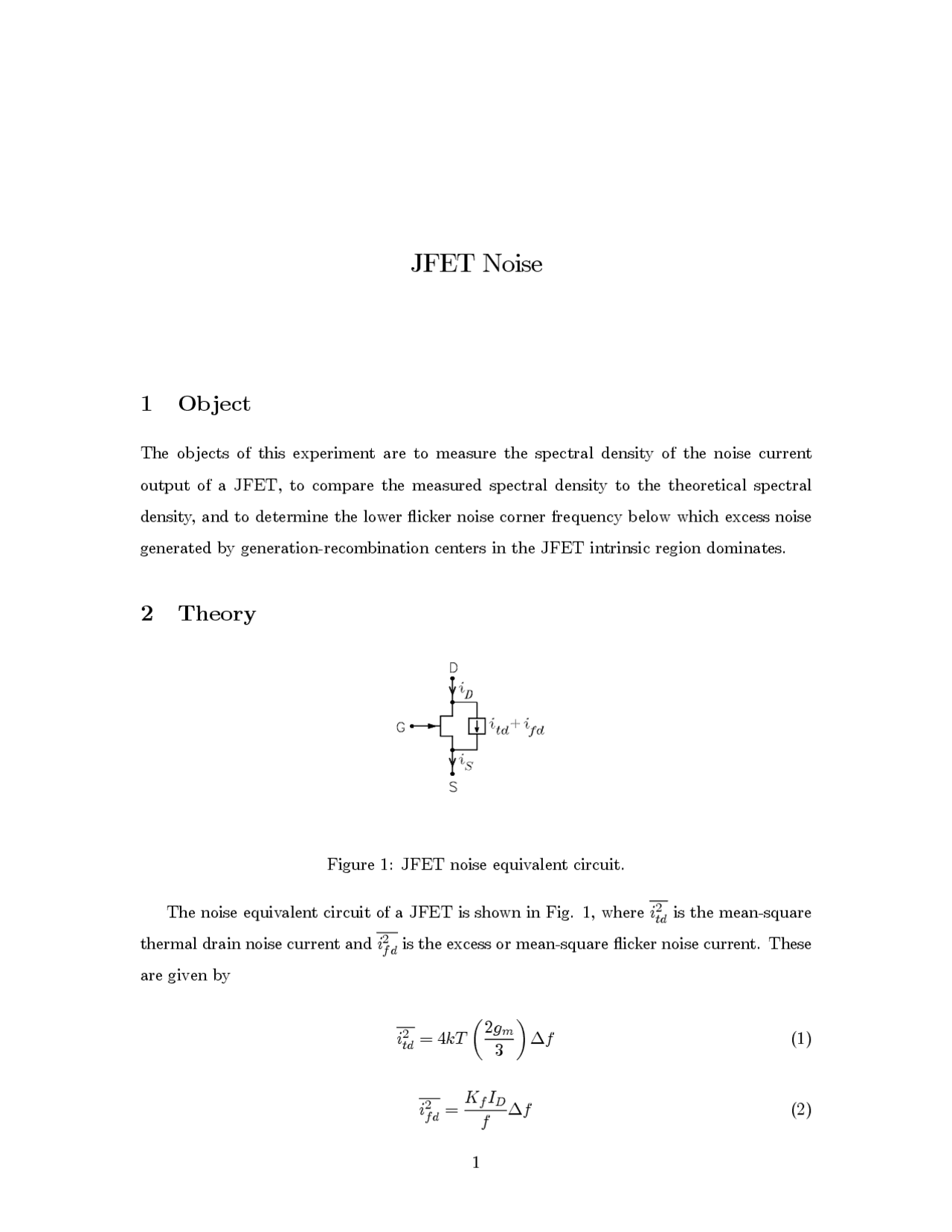 Jfet Noise Equivalent Circuits Of The Theory Ece 6416 Docsity