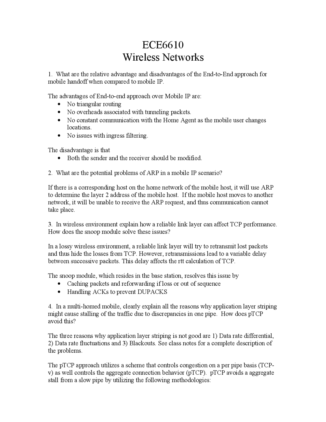 Wireless Networks - Study Materials | ECE 6610 - Docsity